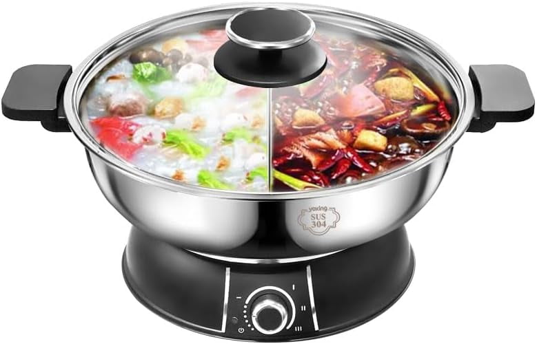 Electric Hot Pot 30cm with Divider 304 Stainless Steel, 1400W Dual ...