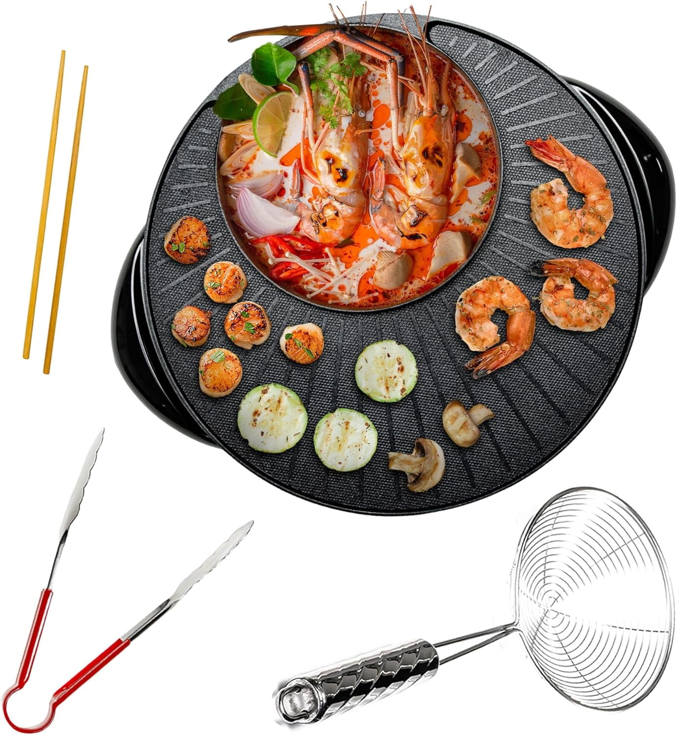 Electric Hot Pot and Grill Combo, 2-in-1 Portable Countertop Cooker ...