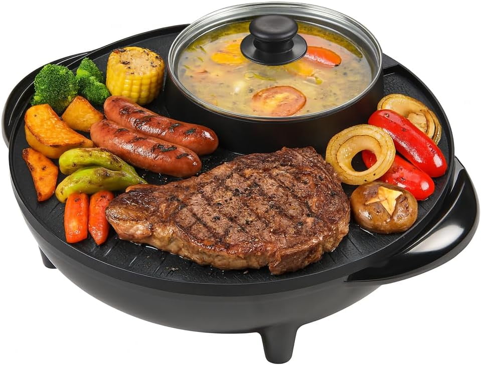 Electric Hot Pot and Grill Combo, 2-in-1 Portable Countertop Cooker ...