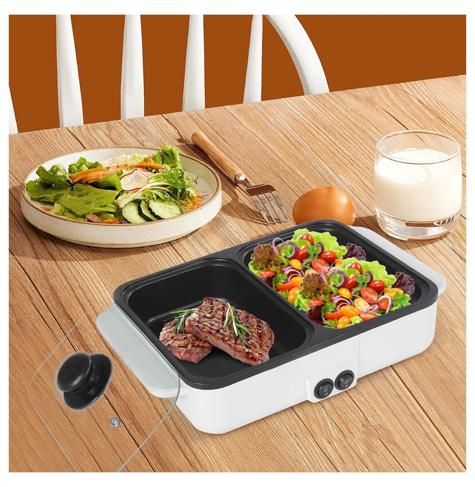 Electric Hot Pot with Grill and Frying Pan, 2 in 1 Indoor NonStick ...