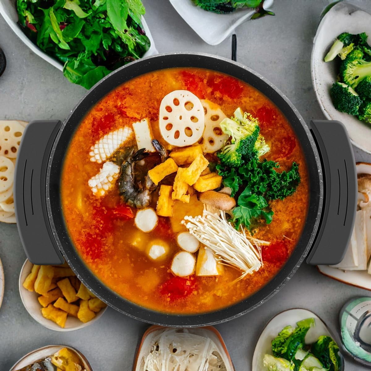 Electric Hot Pot Skillet 6L Non-Stick 110V Shabu Shabu Cooker with 5 ...