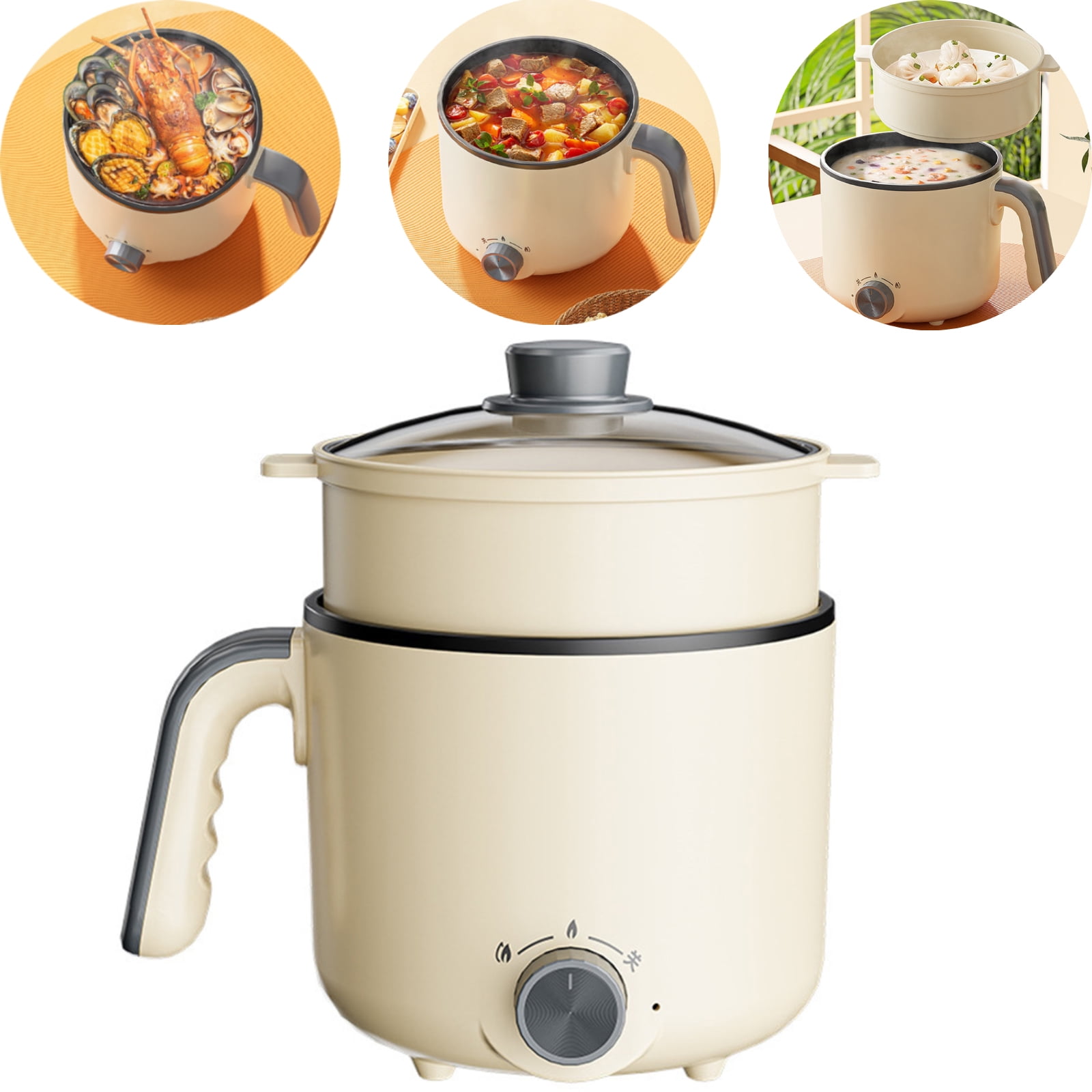 Electric Hot Pot with Steamer, 1.8L Non-Stick Portable Mini Hot Pot ...
