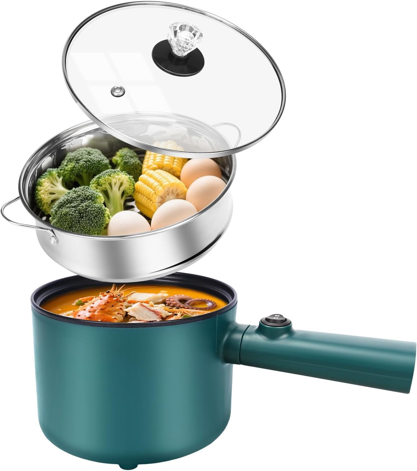 Electric Hot Pot with Steamer, 1.8L Ramen Cooker, Portable Cooking Pot ...