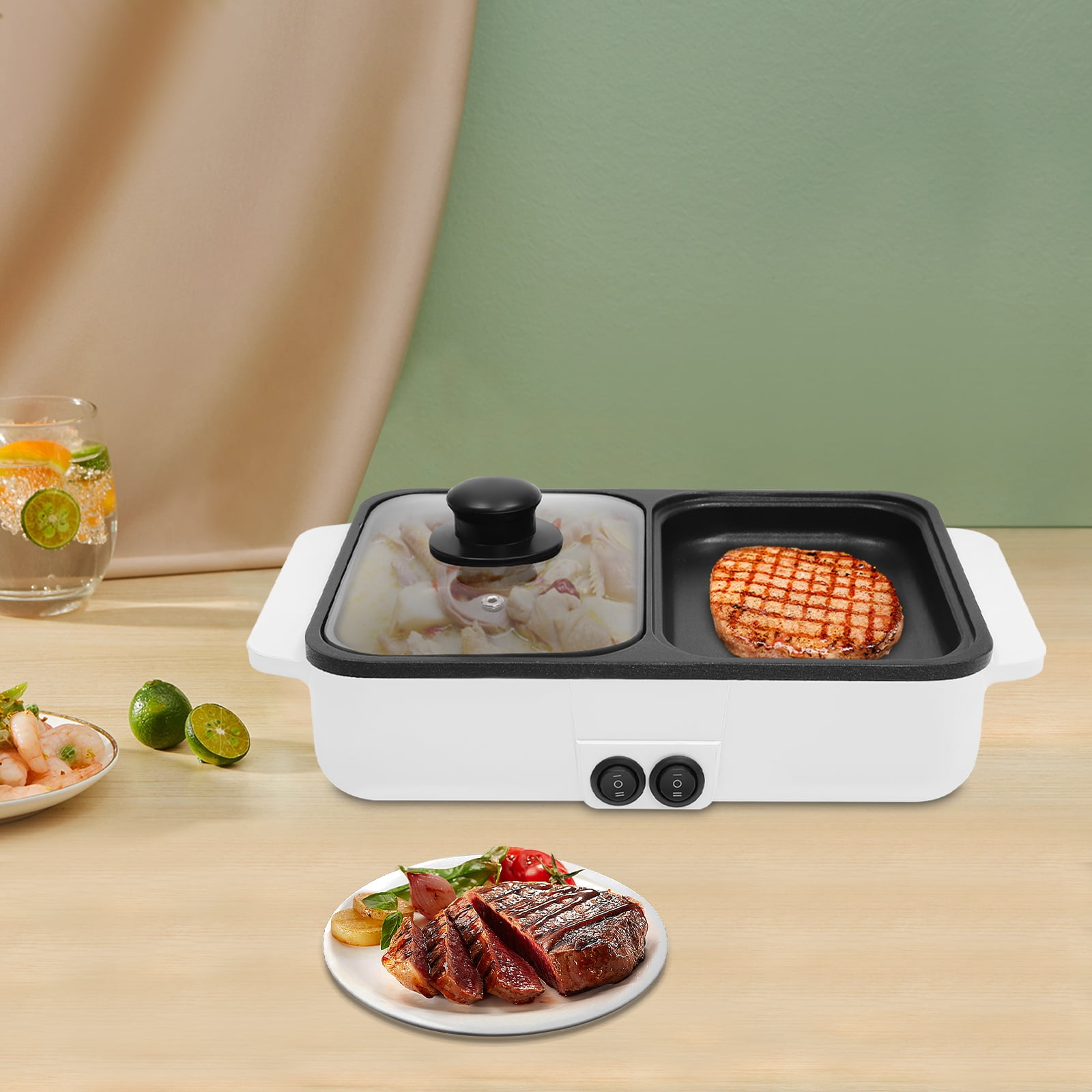 Electric Hot Pot With Grill Area, Multi-purpose Hot Pot, 2-In-1 ...