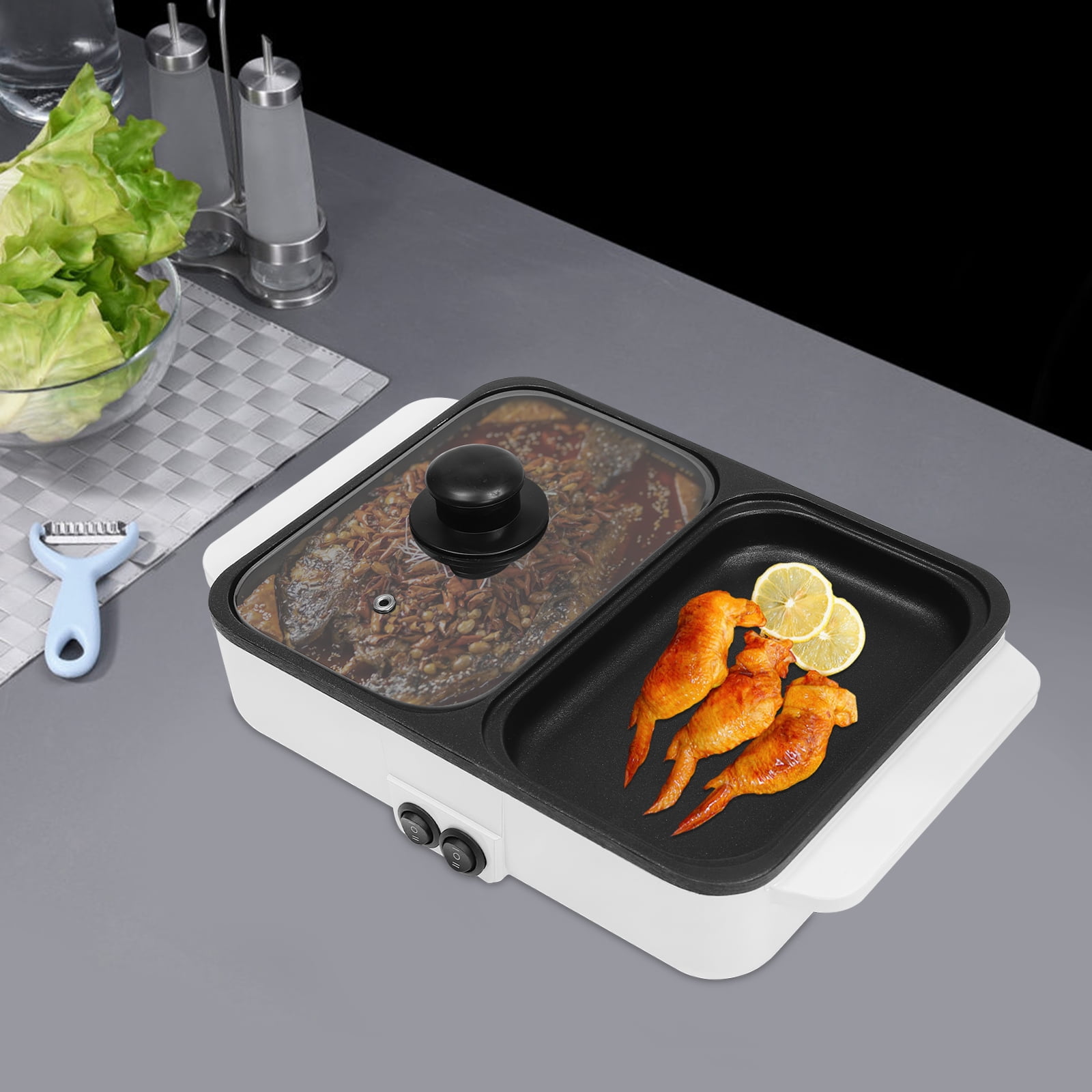 Electric Hot Pot With Grill Area Multi-purpose Hot Pot 2-In-1 Electric ...