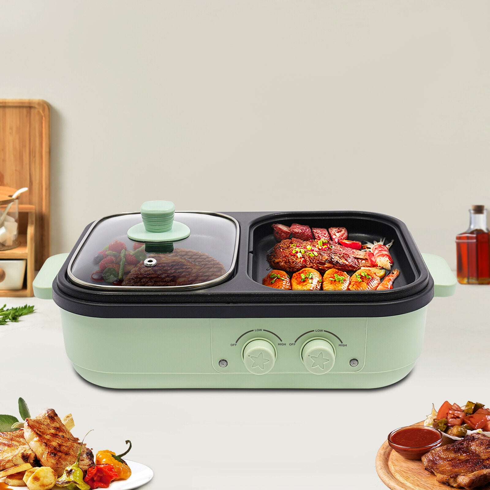 Electric Hot Pot with Grill Area Multi-Purpose Hot Pot 2-In-1 Electric ...