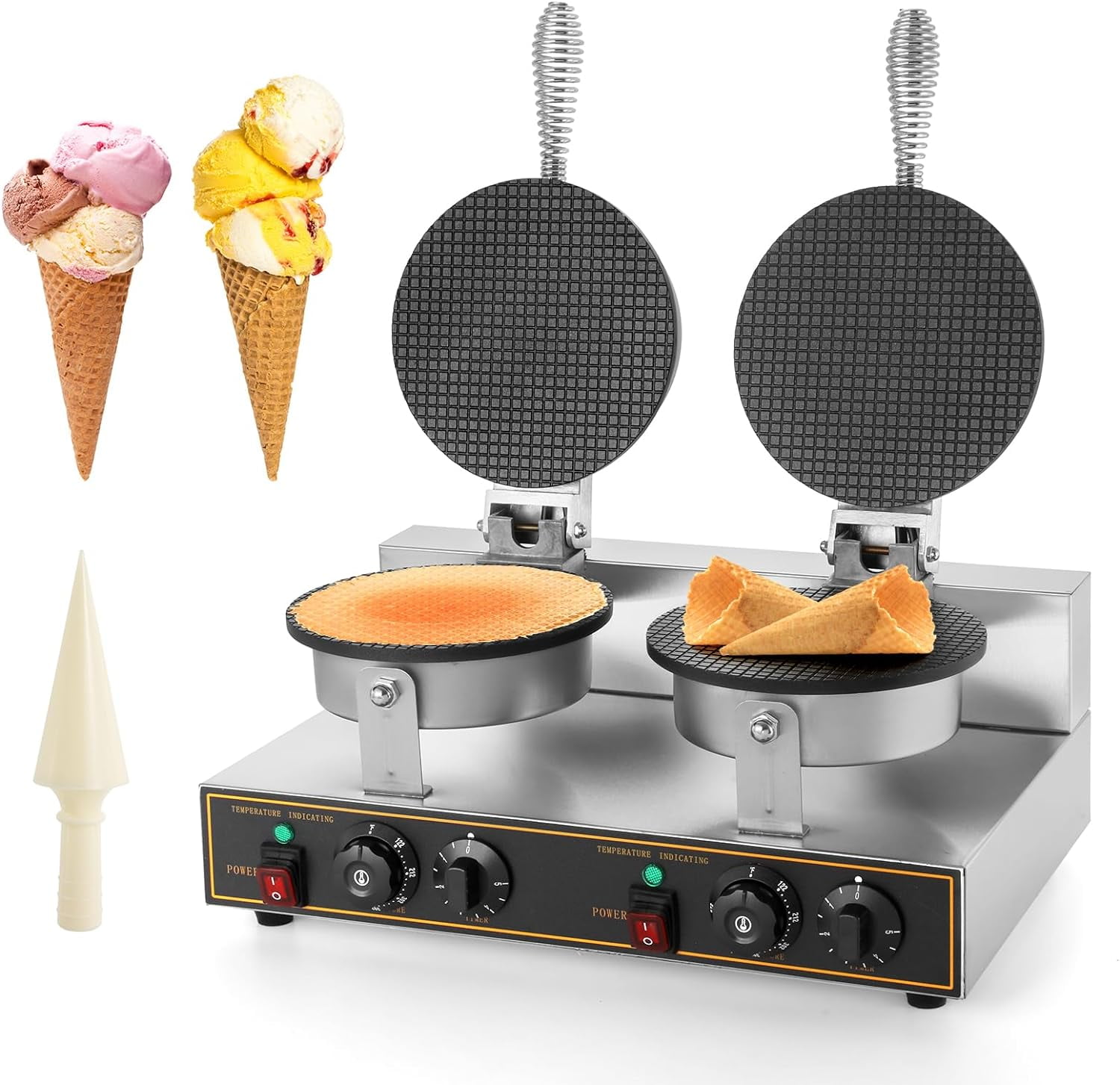 Electric Ice Cream Waffle Cone Maker Roll Maker Baker Double Station ...
