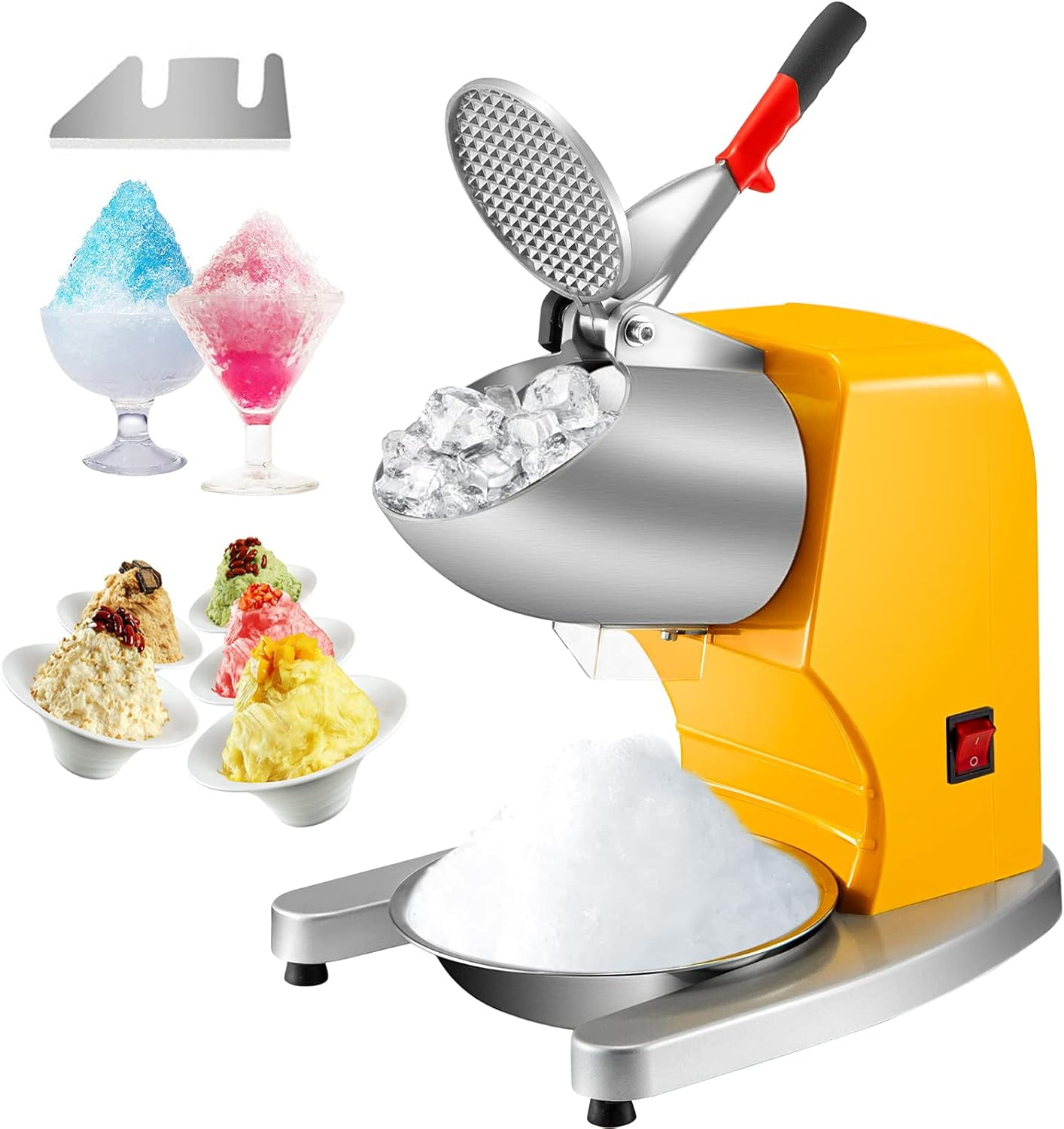 Electric Ice Shaver Crusher, 110V 300W 1450 RPM Snow Cone Maker Machine with Dual Stainless ...