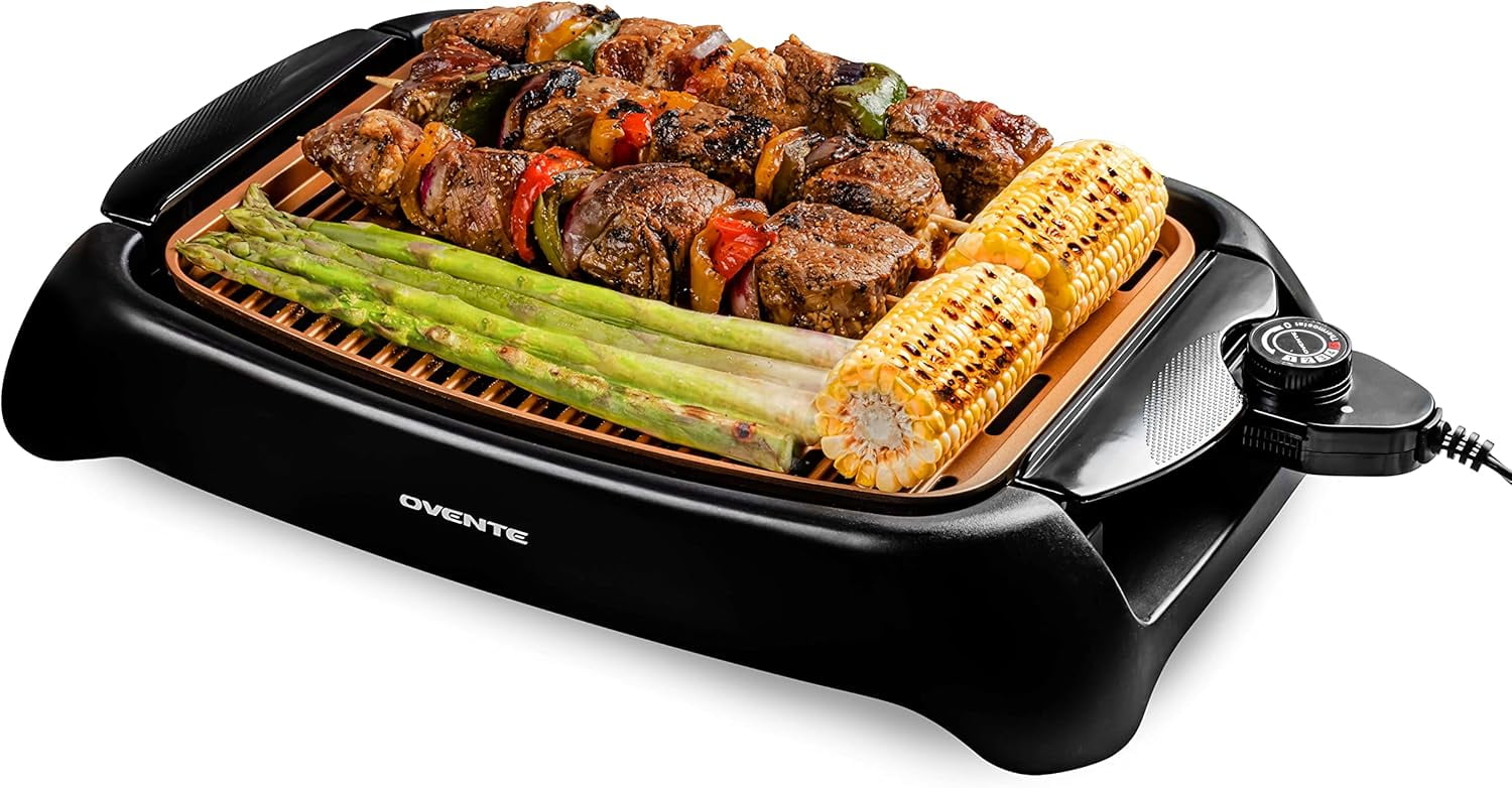 Electric Indoor Grill with 13x10 Inch Non-Stick Cooking Surface, 1000W ...