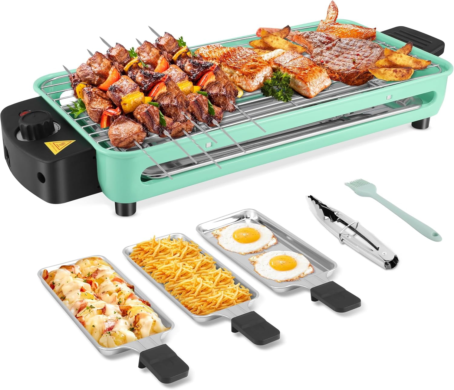 Electric Indoor Grill, 1500W Portable 2 in 1 Indoor Raclette Table ...
