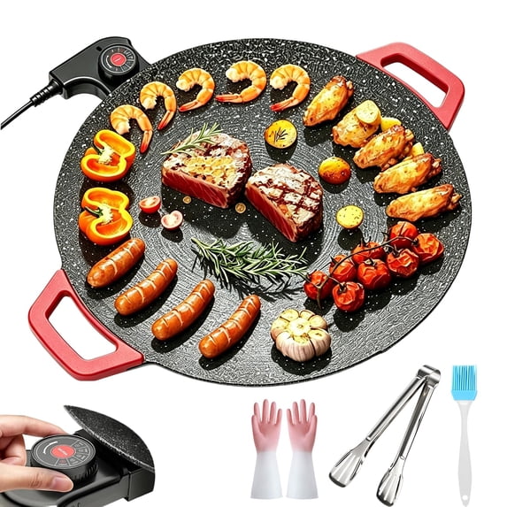 Electric Indoor Grill Nonstick Smokeless, Round Electric Griddle, 14 ...