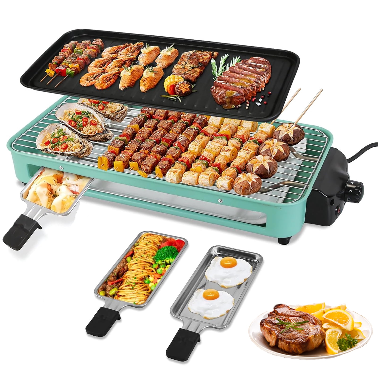 Electric Indoor Grill with Removable Non-stick Plate, 3 in 1 Electric ...