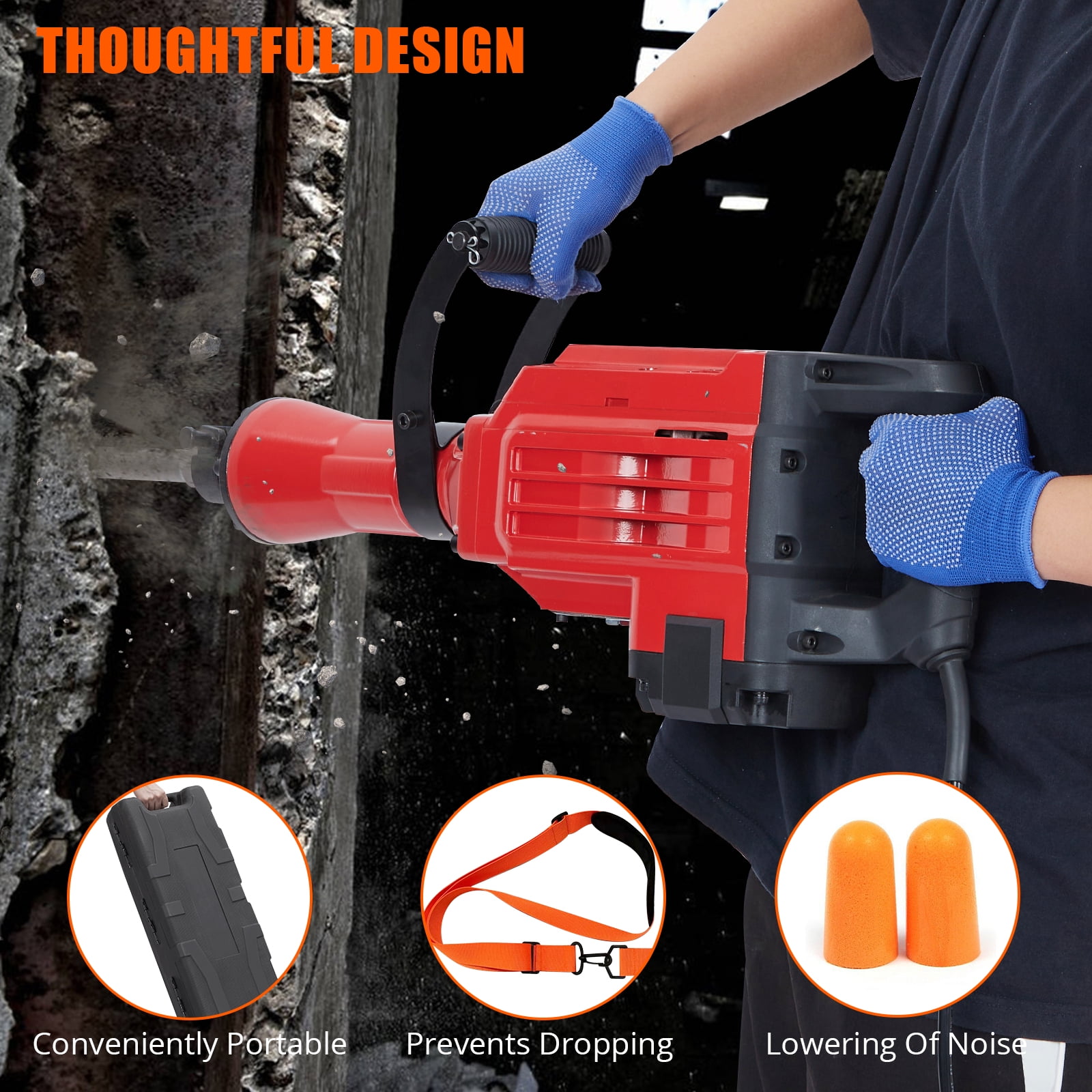 Electric Jackhammer Heavy Duty, 2200W Industrial Motor, Demolition Jack ...