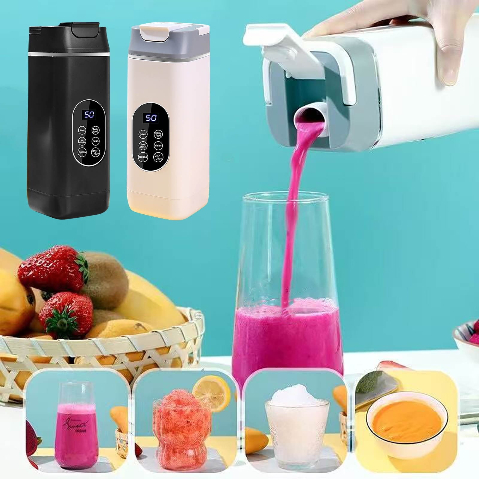 Electric Juicer, Ice Crusher, Stainless Steel Blade, Portable Cup, USB ...