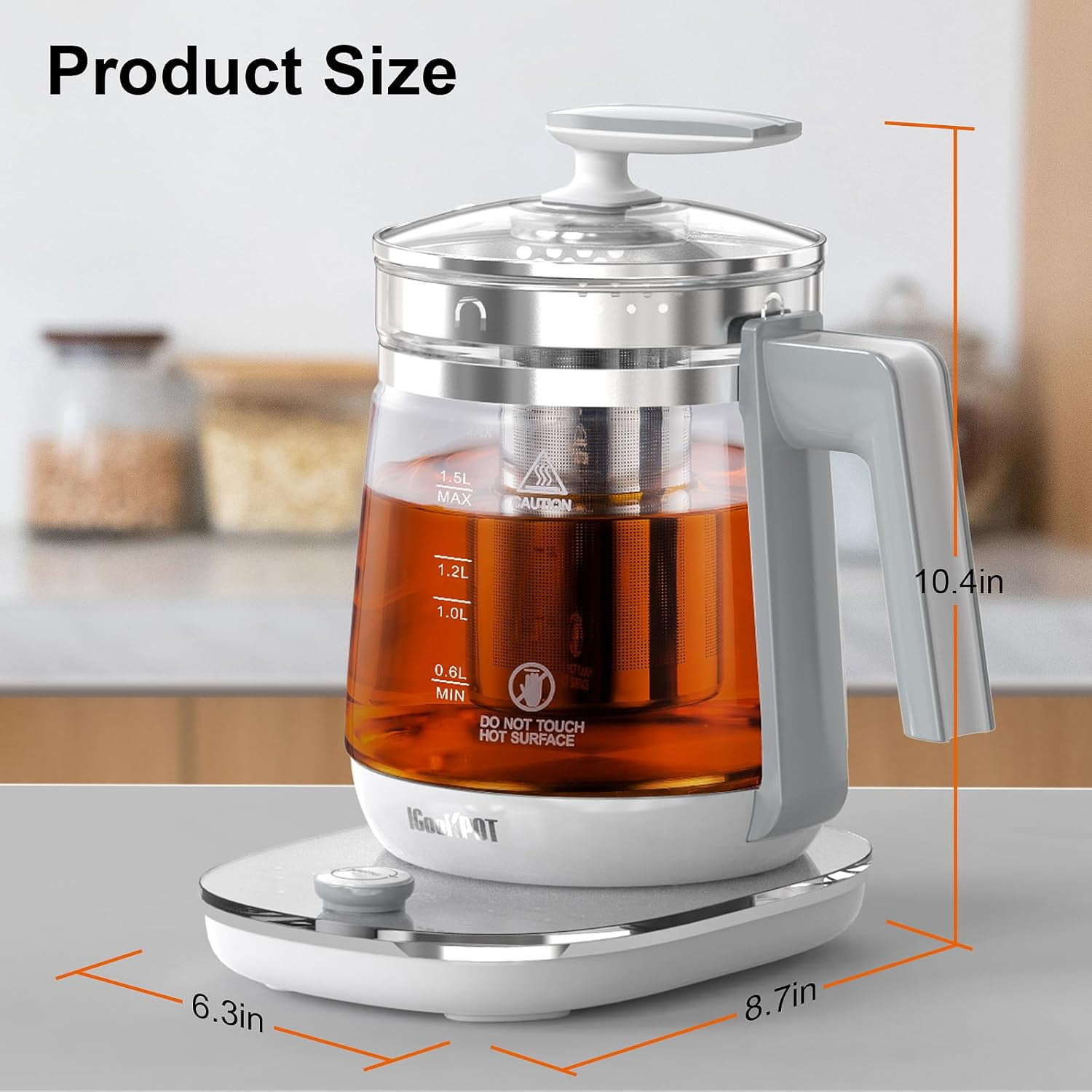 Electric Kettle - 1.5L Borosilicate Glass Hot Water Kettle with ...