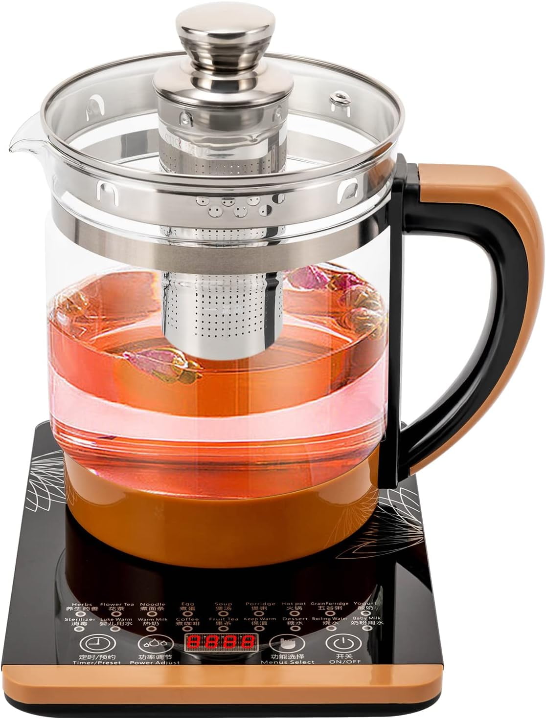 Electric Kettle, 1.8L/63.35Oz, 110V 800W, Clear, Brown, 12 Common Tea ...