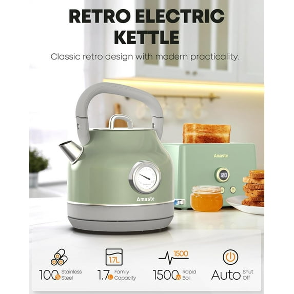 Electric Kettle, Retro Electric Tea Kettle with Thermometer, 57 Oz Hot ...