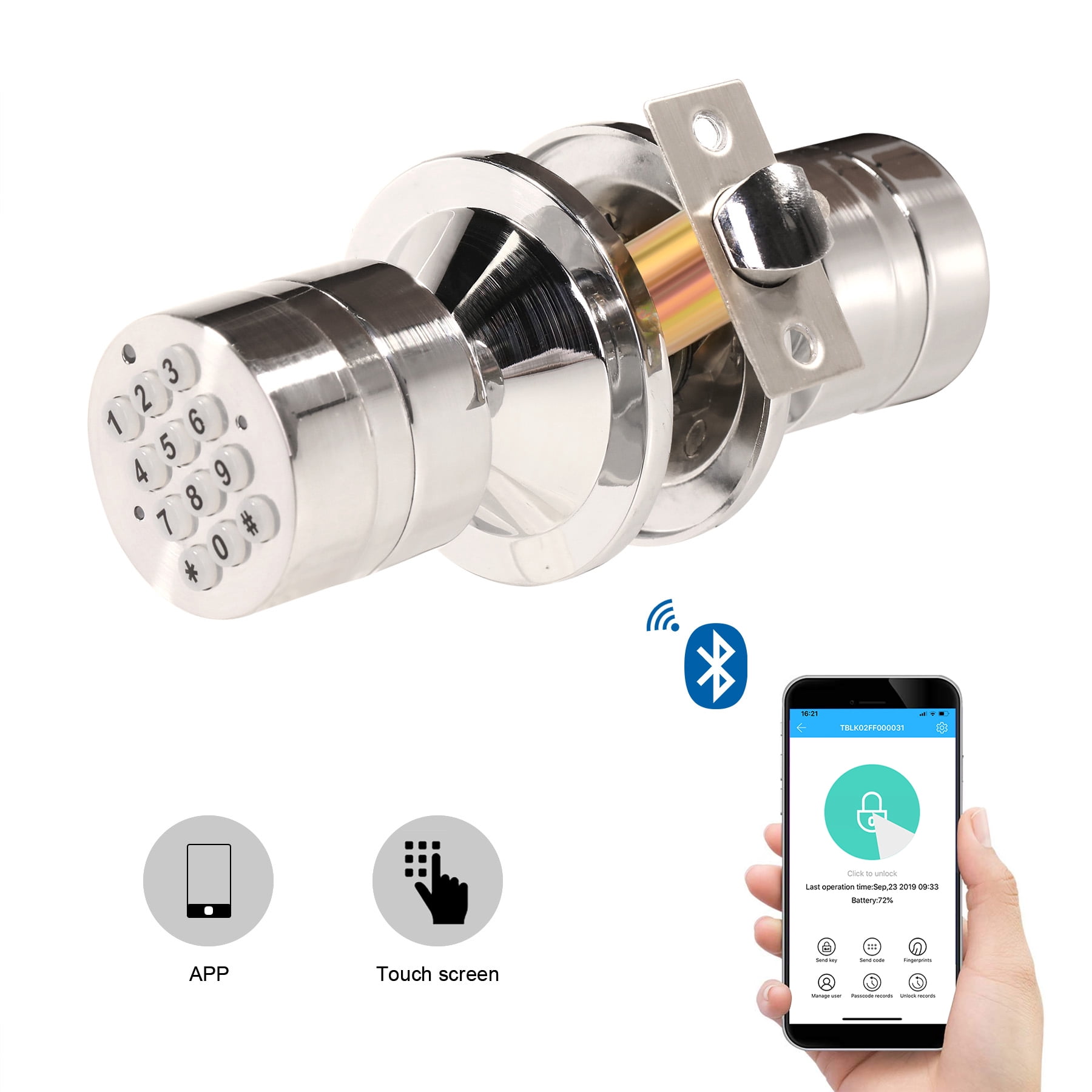 Electric Keyless Smart Lock with Bluetooth Key Pad Battery Backup ...
