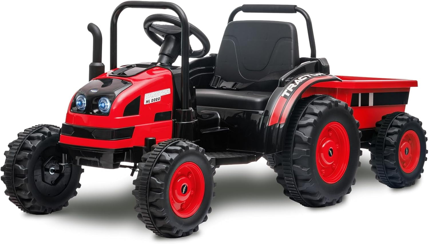 Electric Kids Ride-On Tractor with Trailer, 12V Battery-Powered, Remote ...