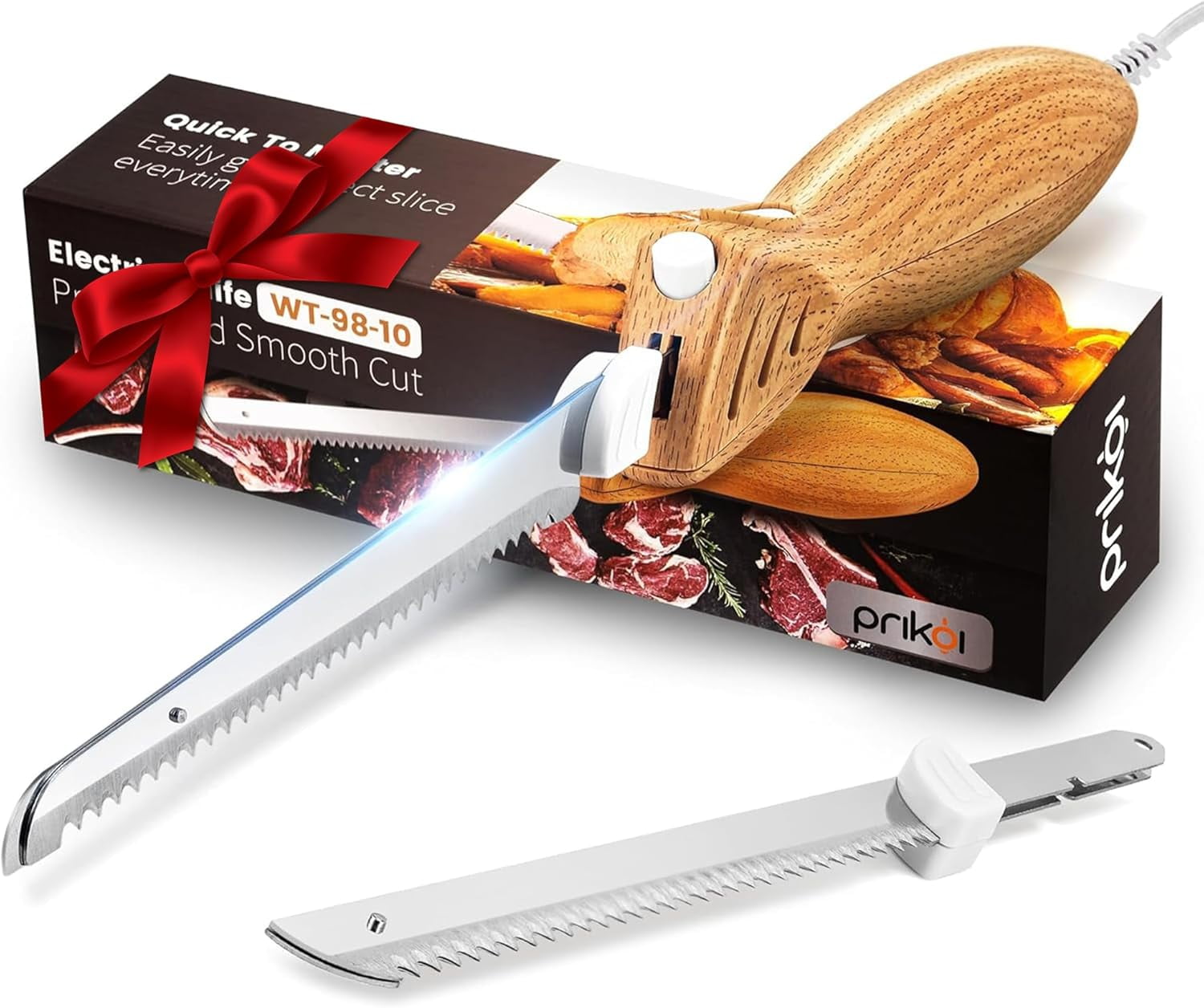Electric Knife - Easy-Slice Serrated Edge Blades Carving Set for Meat, Bread, Turkey, Ribs ...