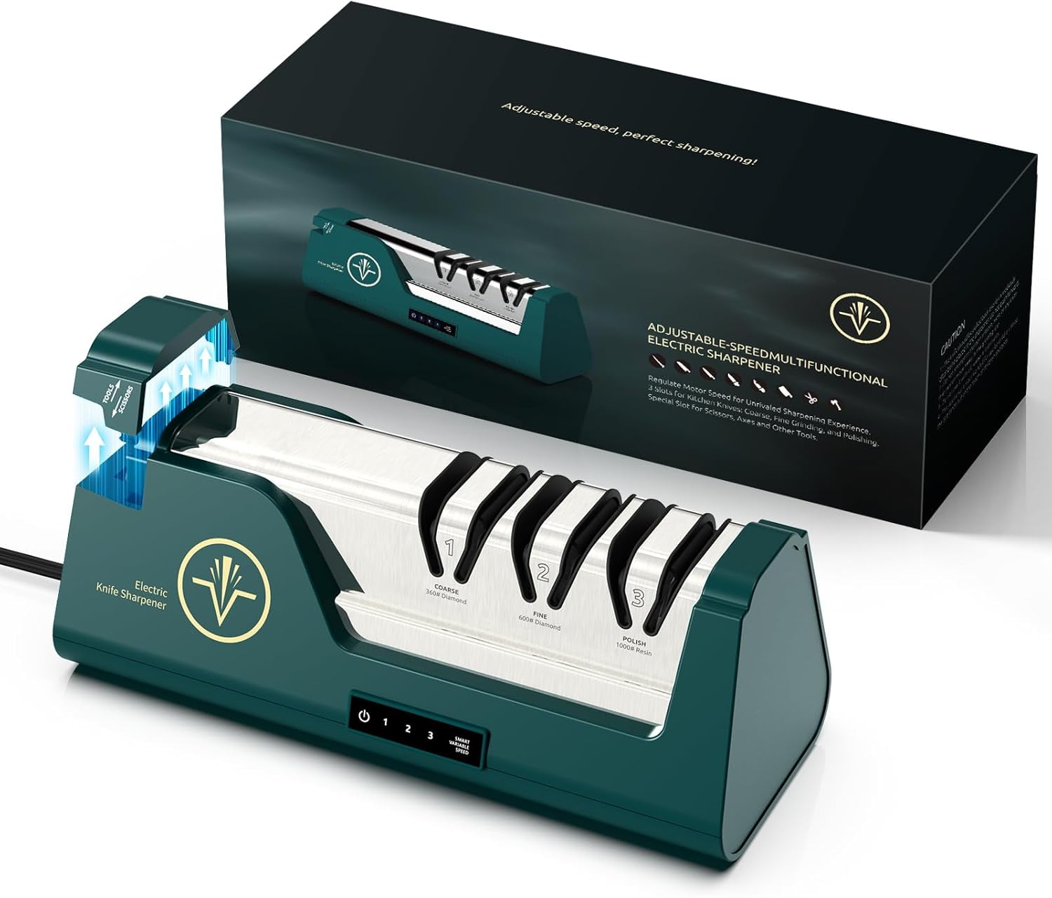 Electric Knife Sharpener with 100% Diamond Abrasives & Precision Angle ...