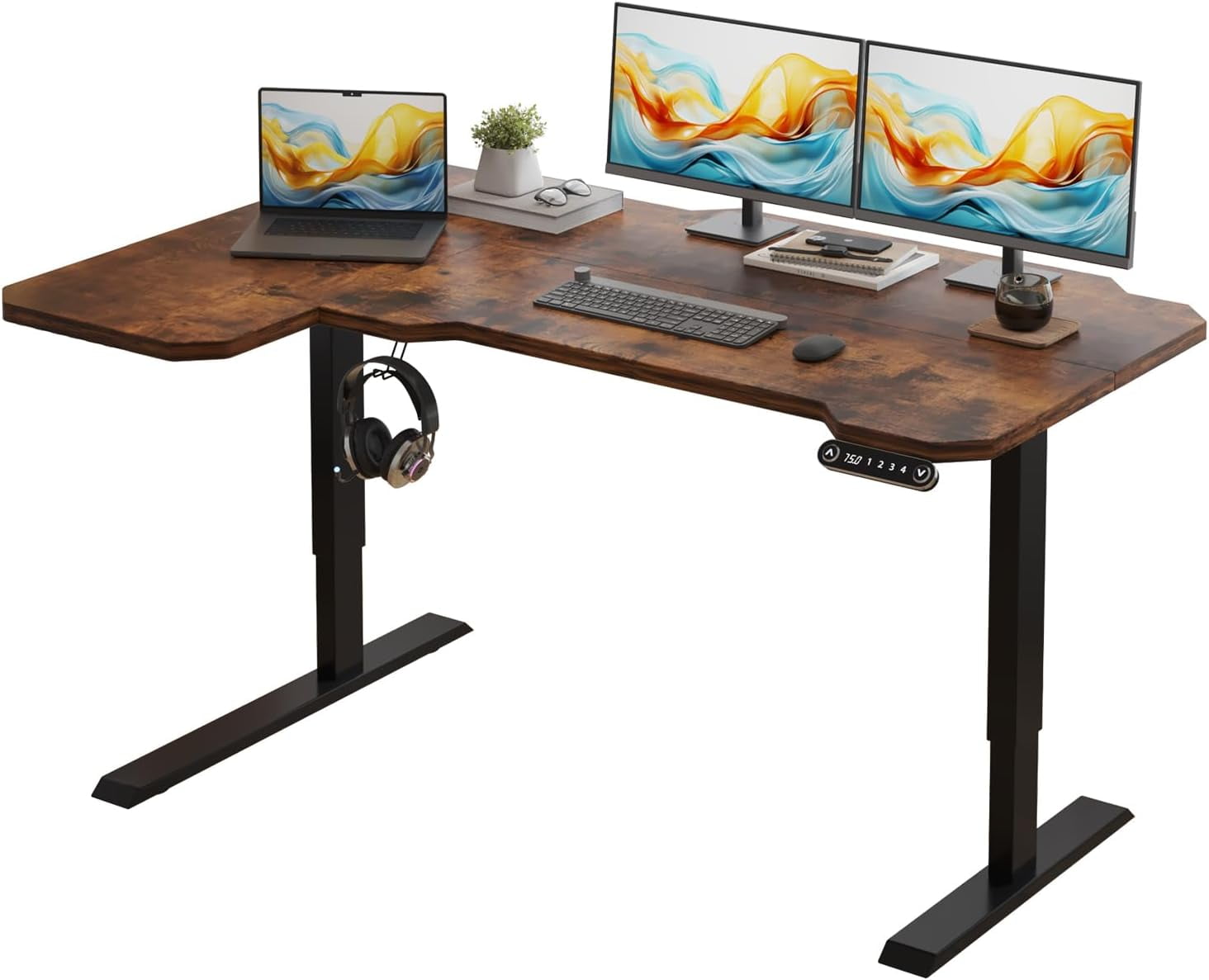 Electric L Shape 59 Inches Standing Desk, Height Adjustable Sit Stand ...