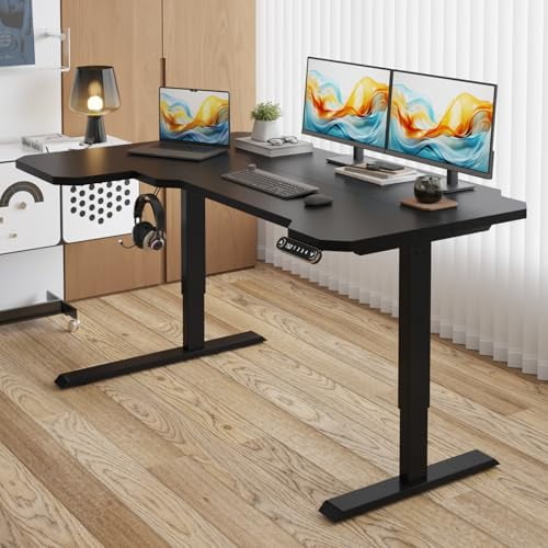 Electric L Shape 59 Inches Standing Desk, Height Adjustable Sit Stand ...