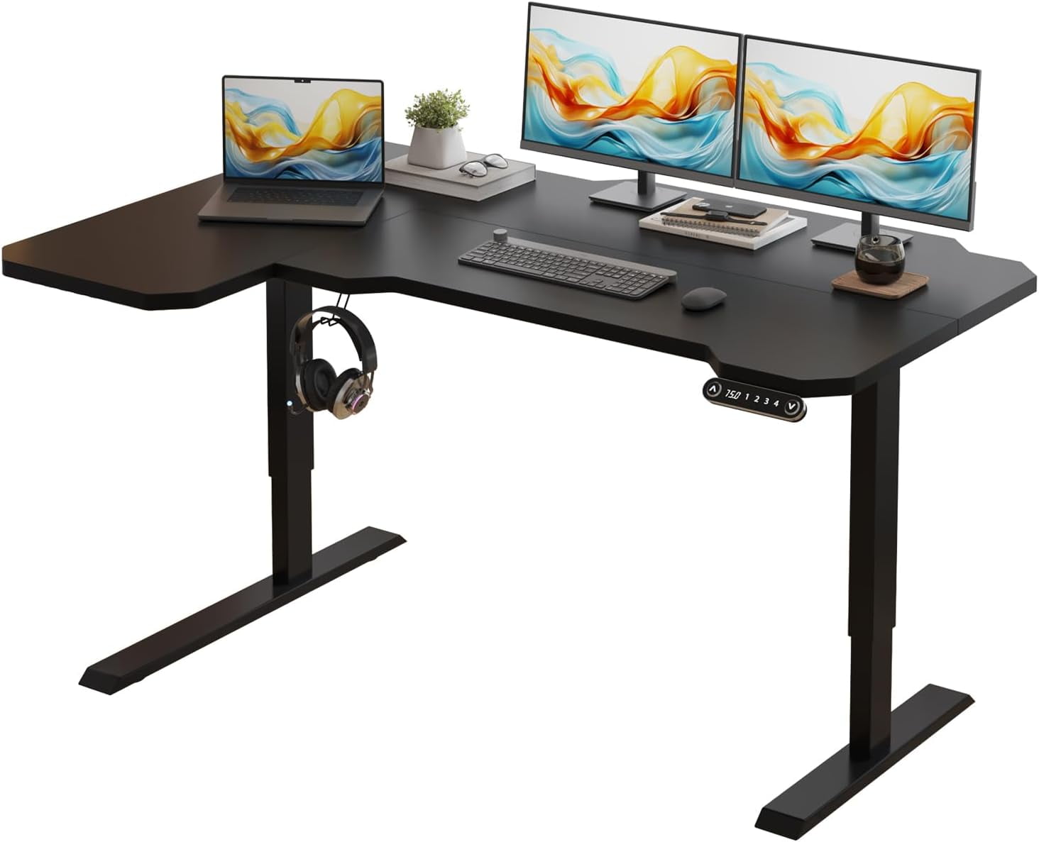 Electric L Shape 59 Inches Standing Desk, Height Adjustable Sit Stand ...