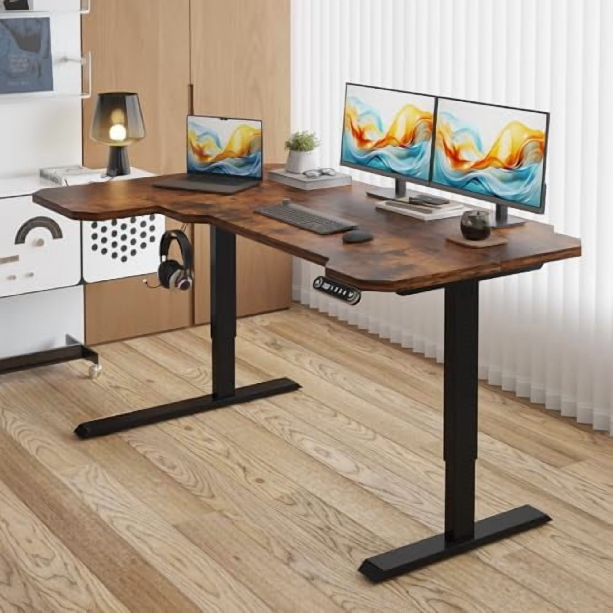 Electric L Shape 59 Inches Standing Desk, Height Adjustable Sit Stand ...