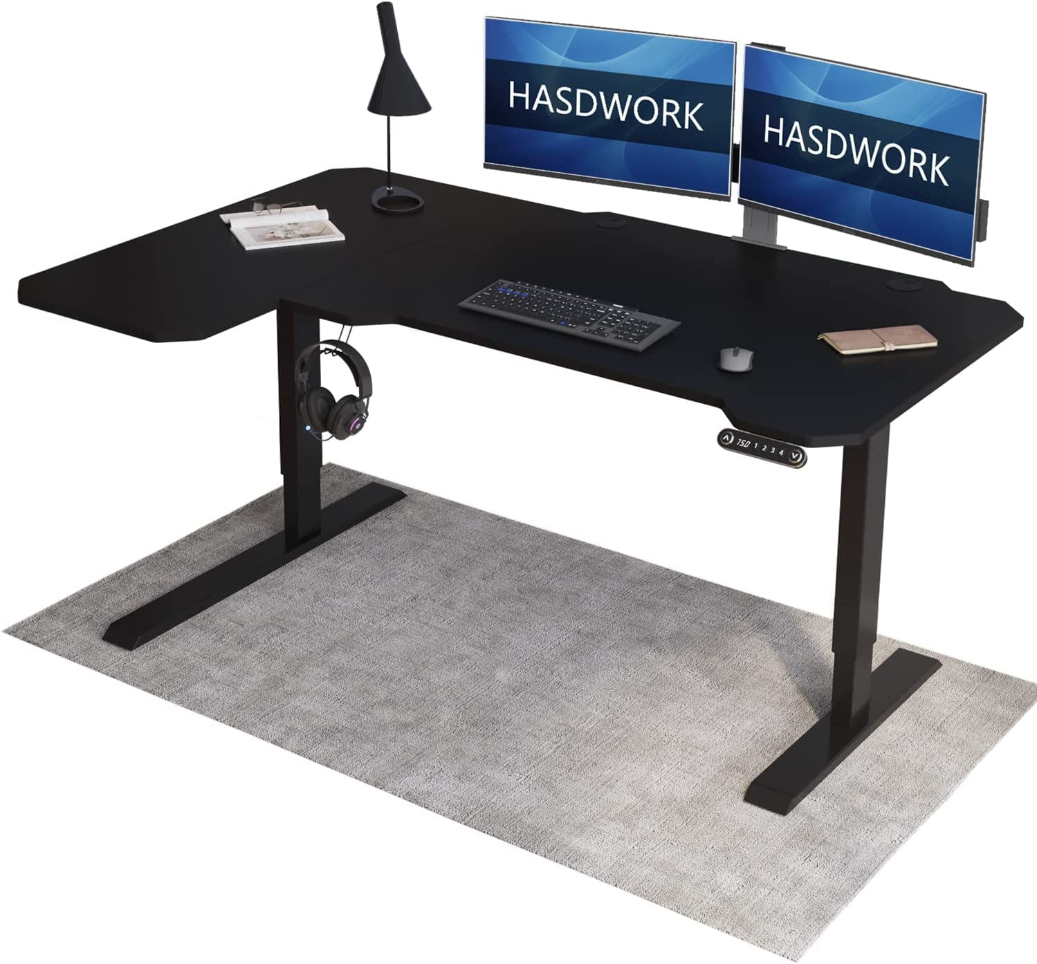 Electric L Shape 59 Inches Standing Desk, Height Adjustable Sit Stand ...