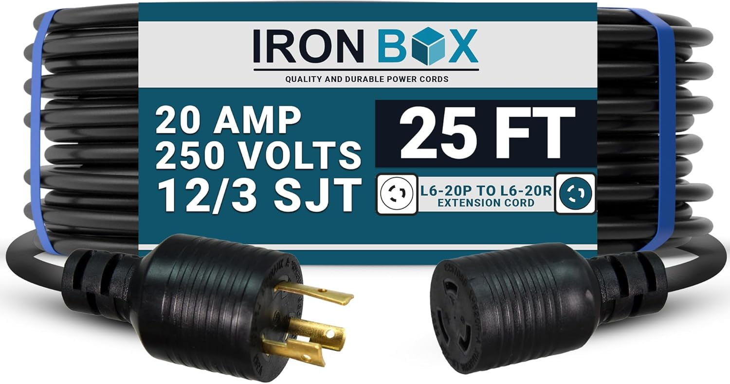 Electric L6-20P to L6-20R Power Extension Cord - 20A, 250V, 12/3 SJT ...