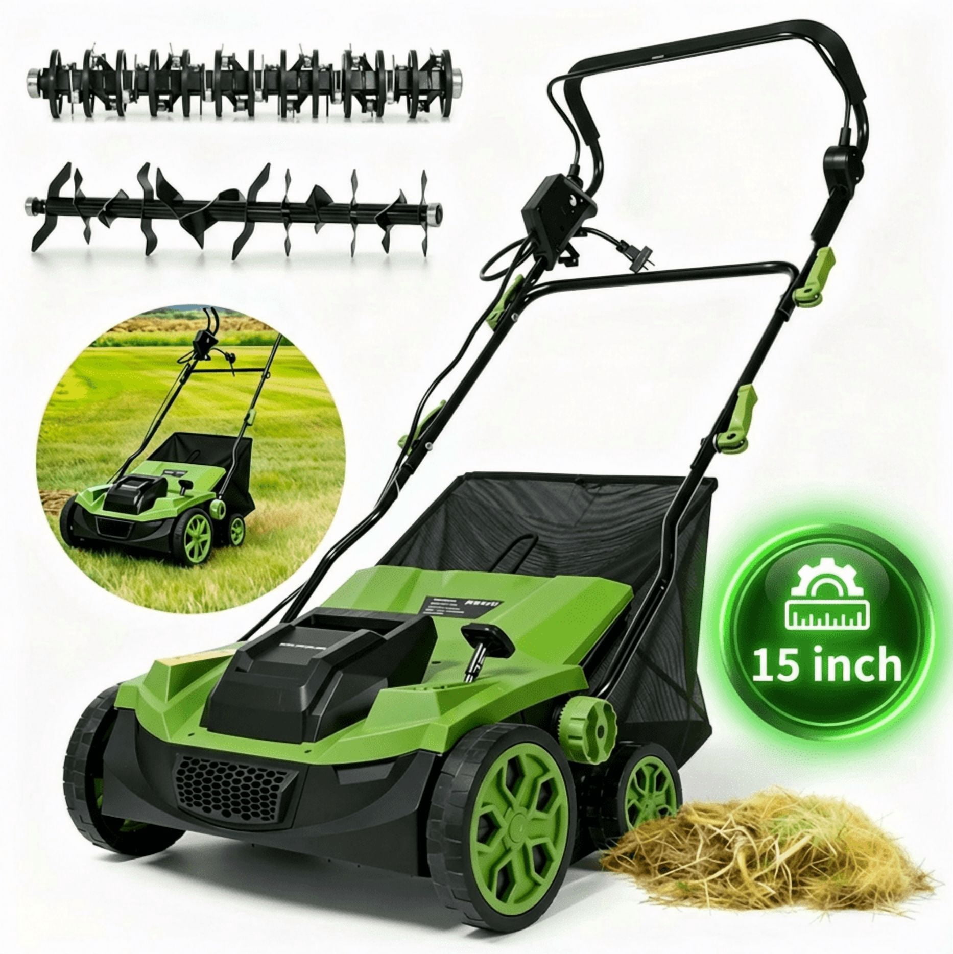 GASKY 15-Inch Electric Dethatcher & Scarifier, 15A, 5-Position Depth ...