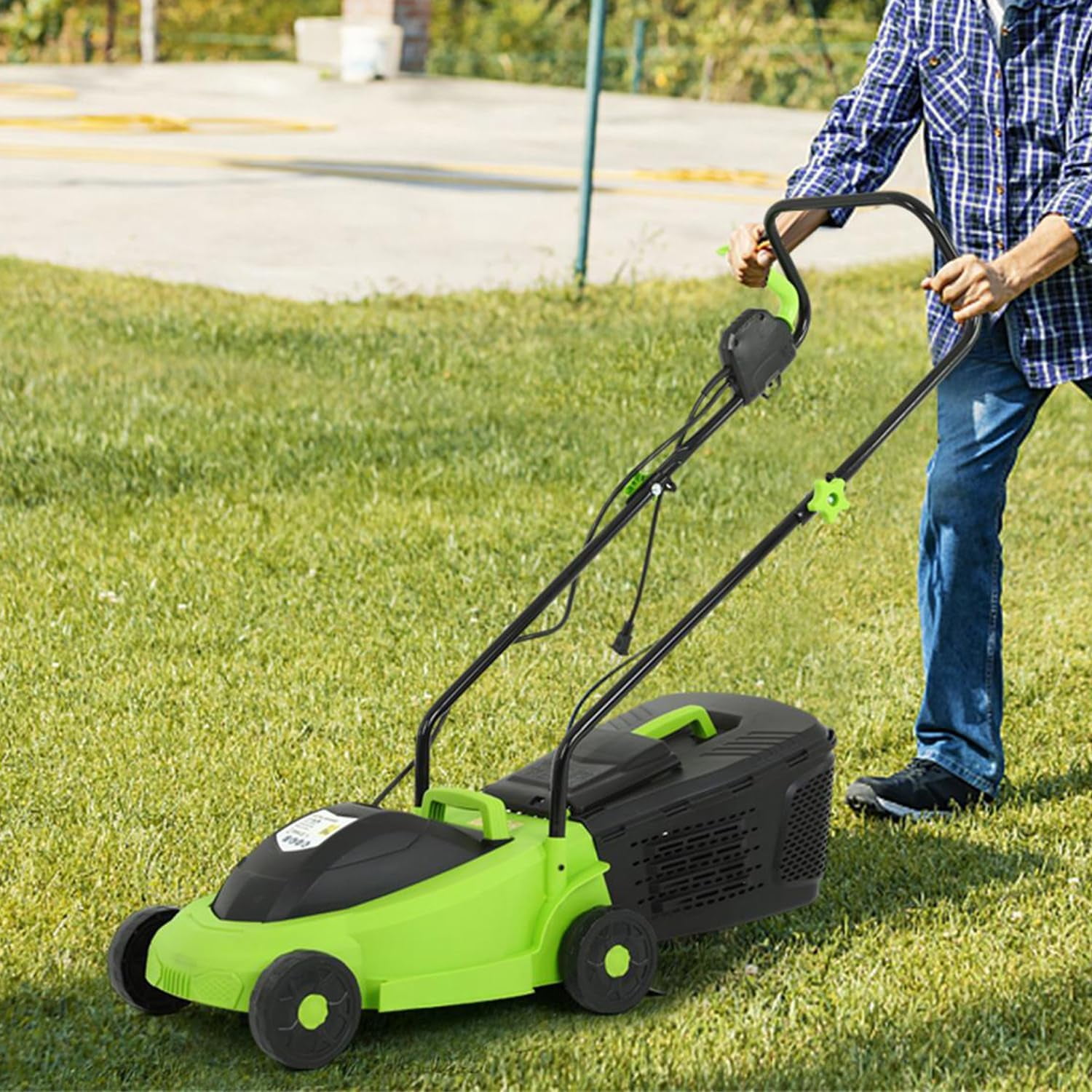 Electric Lawn Mower Grass Cutter Machine 12-Amp 13-Inch Electric Dethatcher with 25L Collection ...