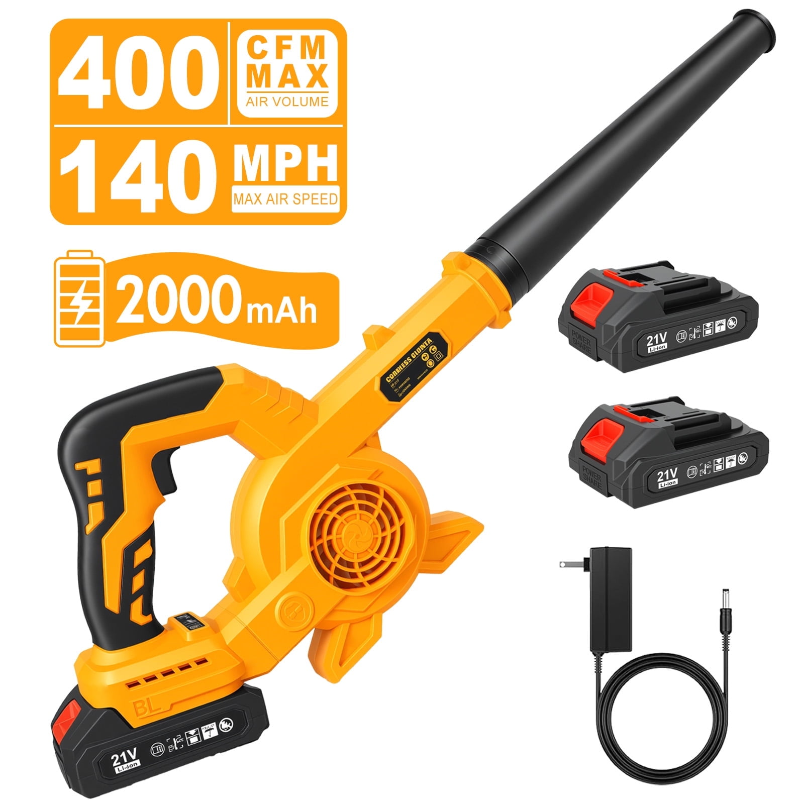 Electric Leaf Blower Cordless, 17,000 RPM, 2 x 2.0Ah Batteries ...
