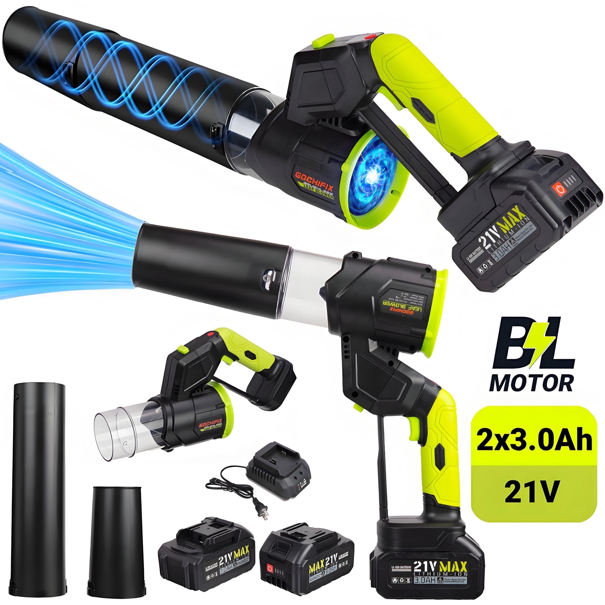 Leaf Blower,Gochifix Brushless Cordless Leaf Blower with 2 x 3.0Ah ...