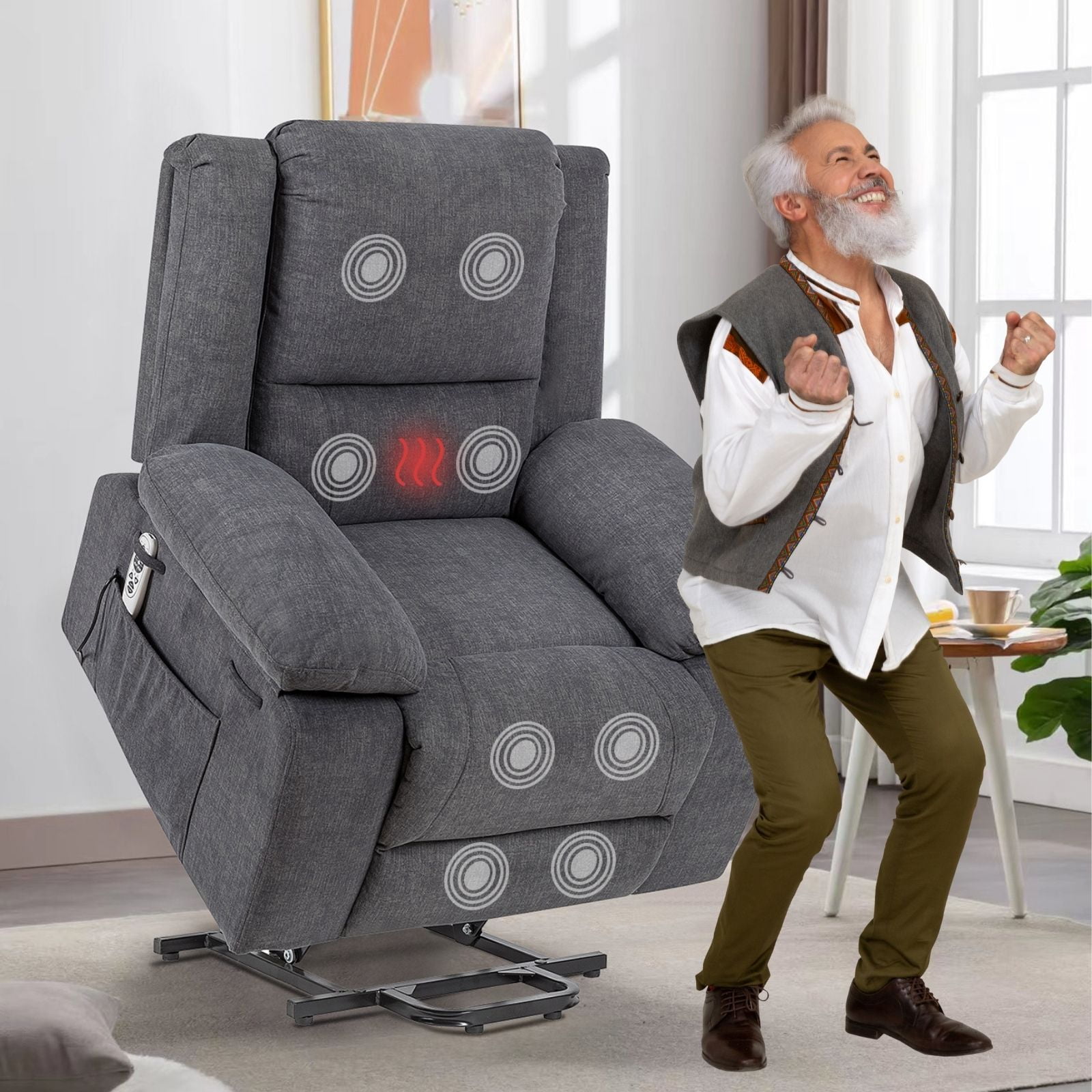 Electric Lift Chair Recliner with Massage Points, Heating Cushion ...