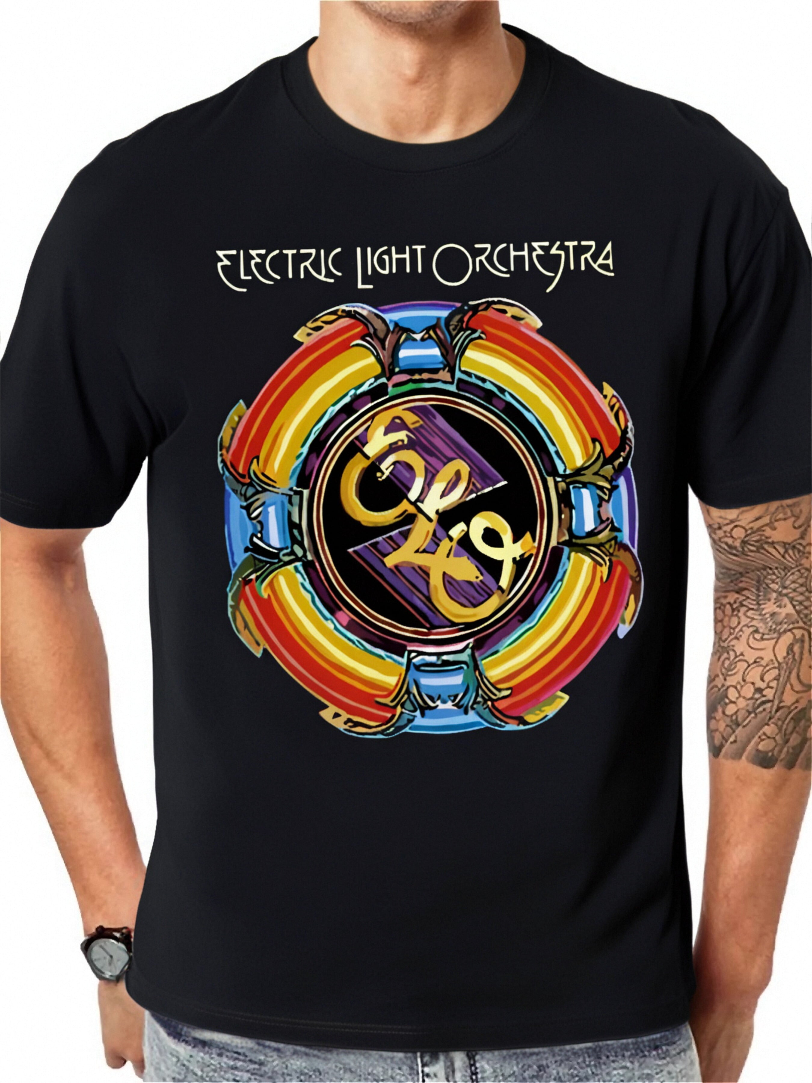 Electric Light Orchestra ELO Rock Unisex Graphic T-Shirt Black Short Sleeve Tee for Men Funny ...