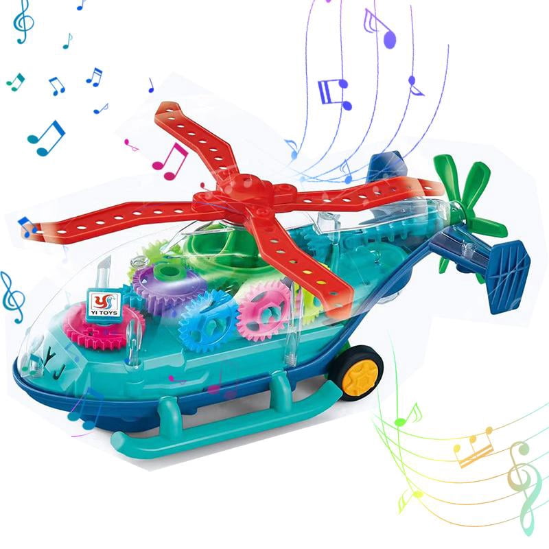 Electric Light Up Transparent Helicopter Toy, Colorful Moving Gears ...