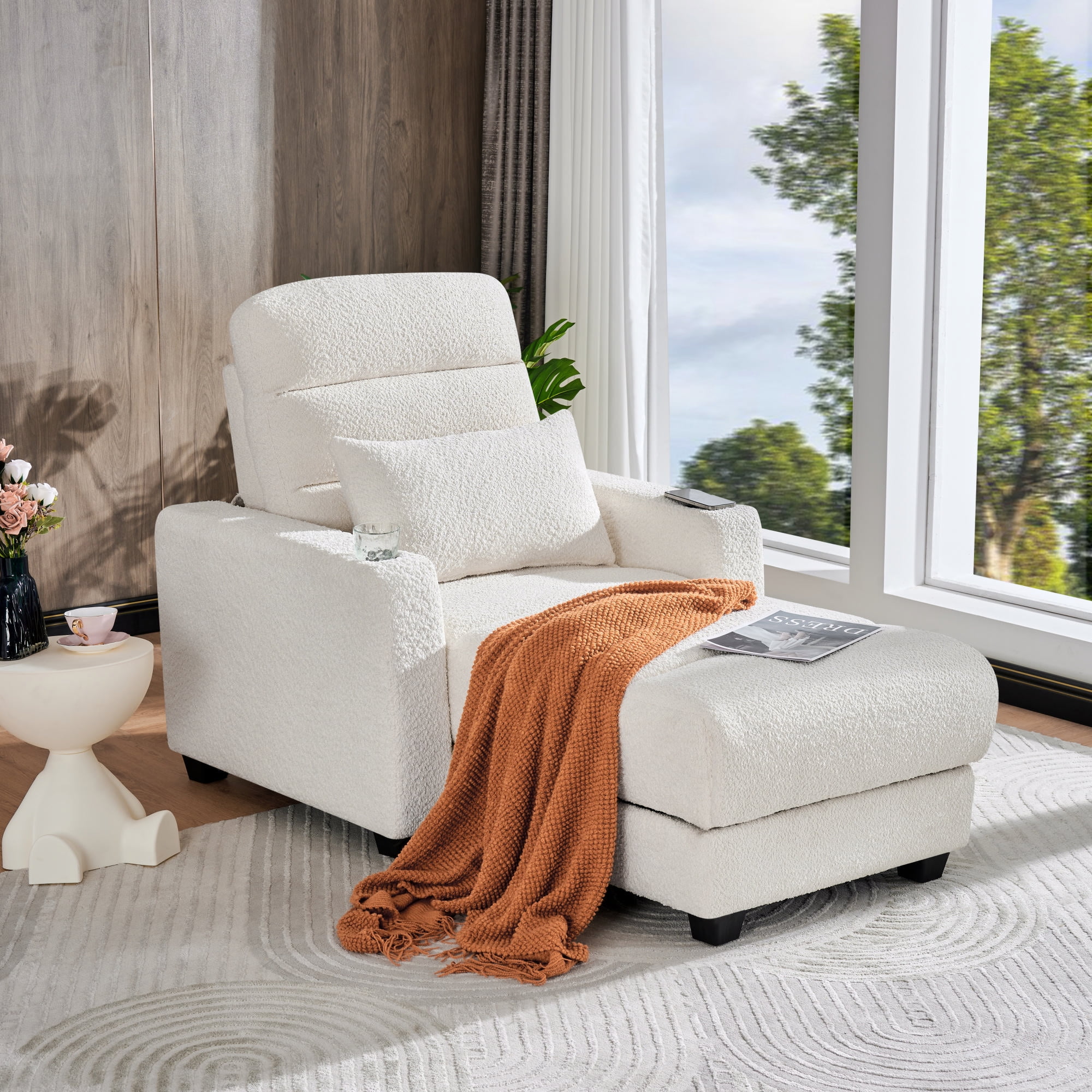 Electric Lounge Chair with Adjustable Backrest, Lumbar Pillow, Wireless ...