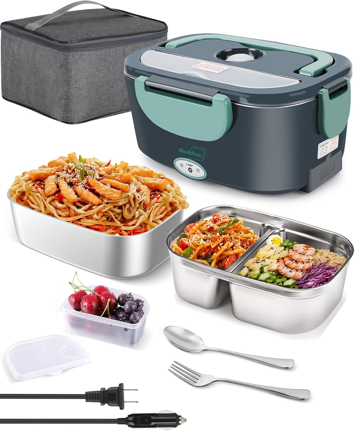 Electric Lunch Box 80W Food Heater with Dual Container, Portable Lunch ...