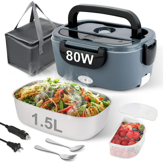 Electric Lunch Box, 80W Heated Lunch Box for Adults, 1.5L Portable Fast ...