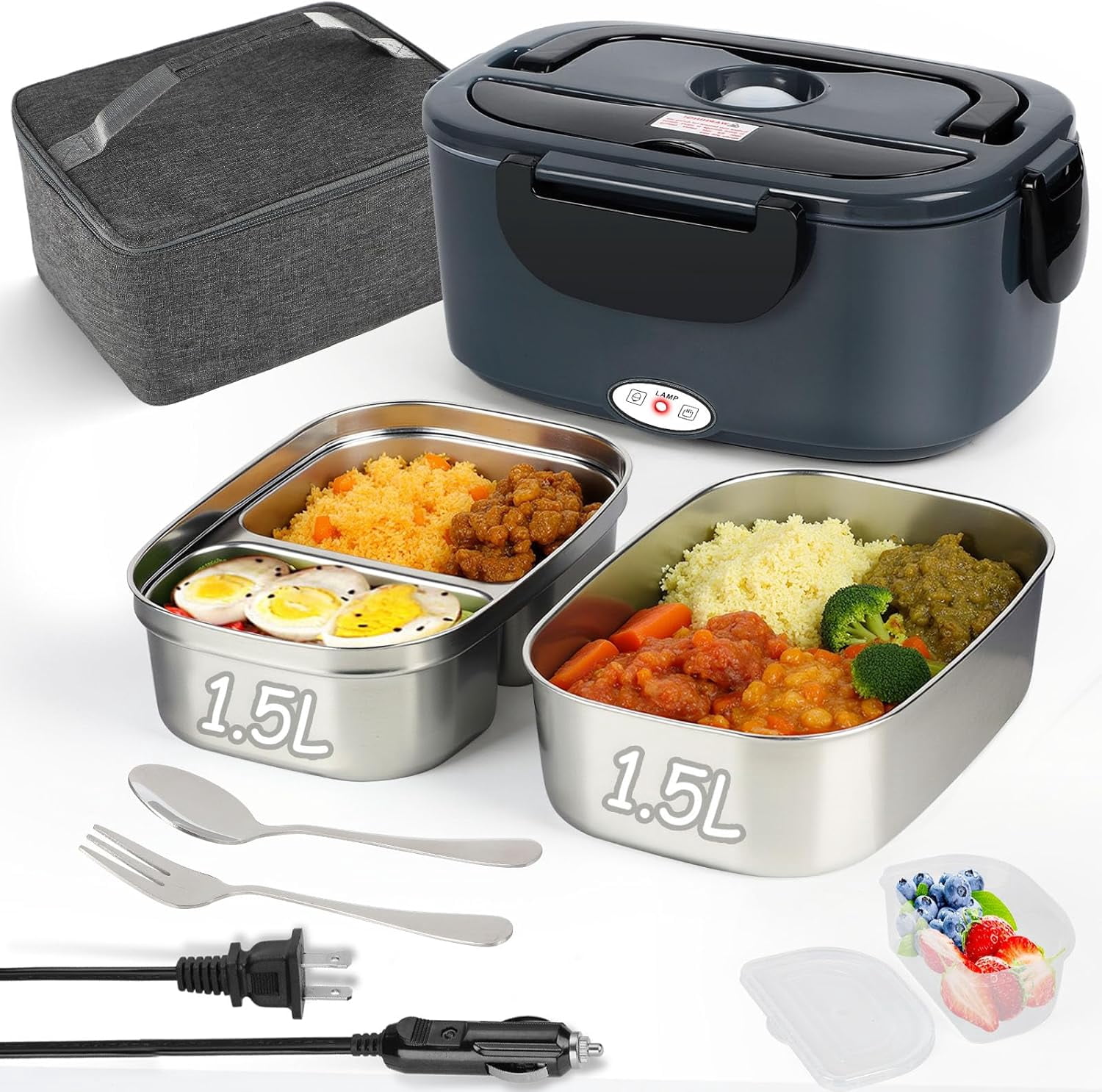 Electric Lunch Box for Adults - 1.5L Single/Double Layer Stainless ...