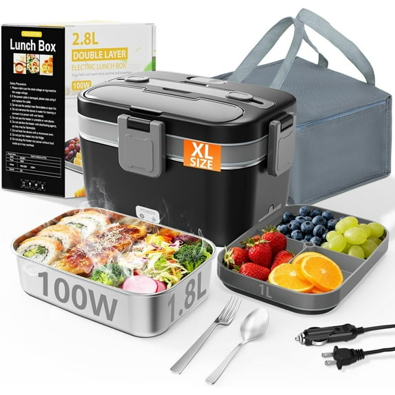 Electric Lunch Box for Adults, 2.8L Double Layer 100W Fast Heated Lunch ...