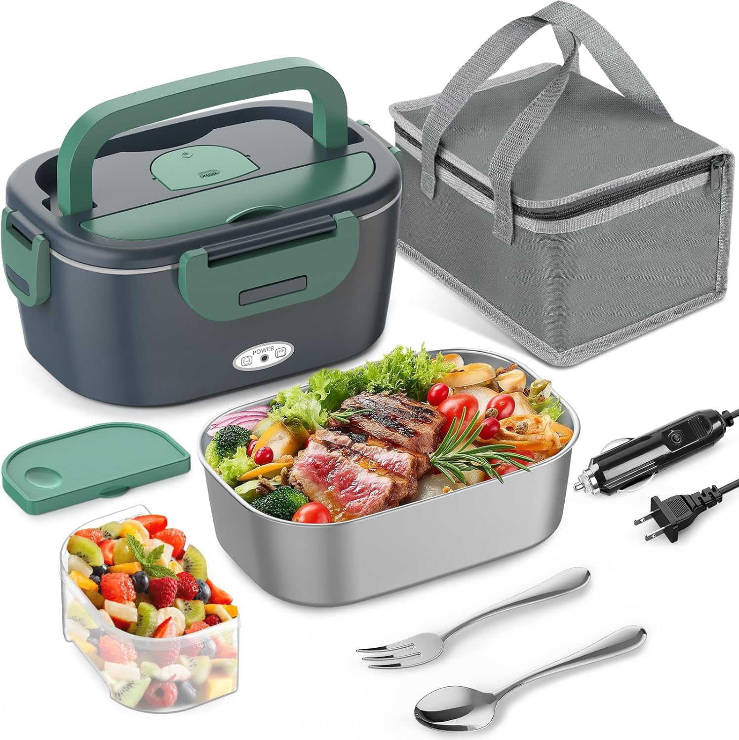 Electric Lunch Box for Adults, 80W Portable Food Warmer, 12V/24V/110V 3 ...