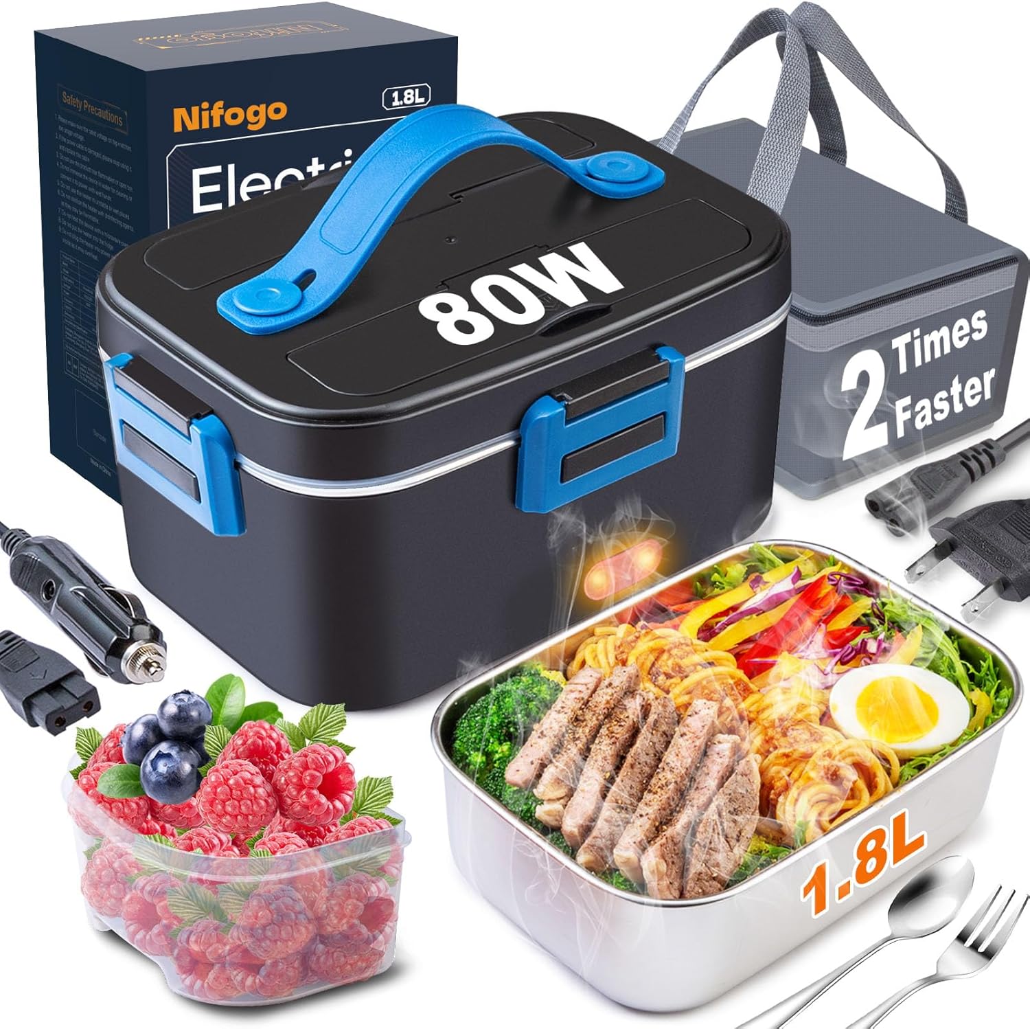 Electric Lunch Box for Adults 80W with Temperature Display Heated Lunch ...