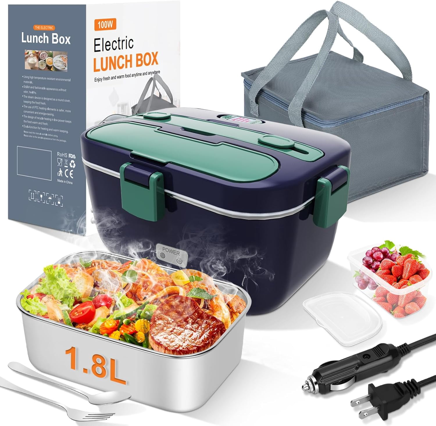 Electric Lunch Box, Food Heated 12V 24V 110V Portable Food Warmer ...