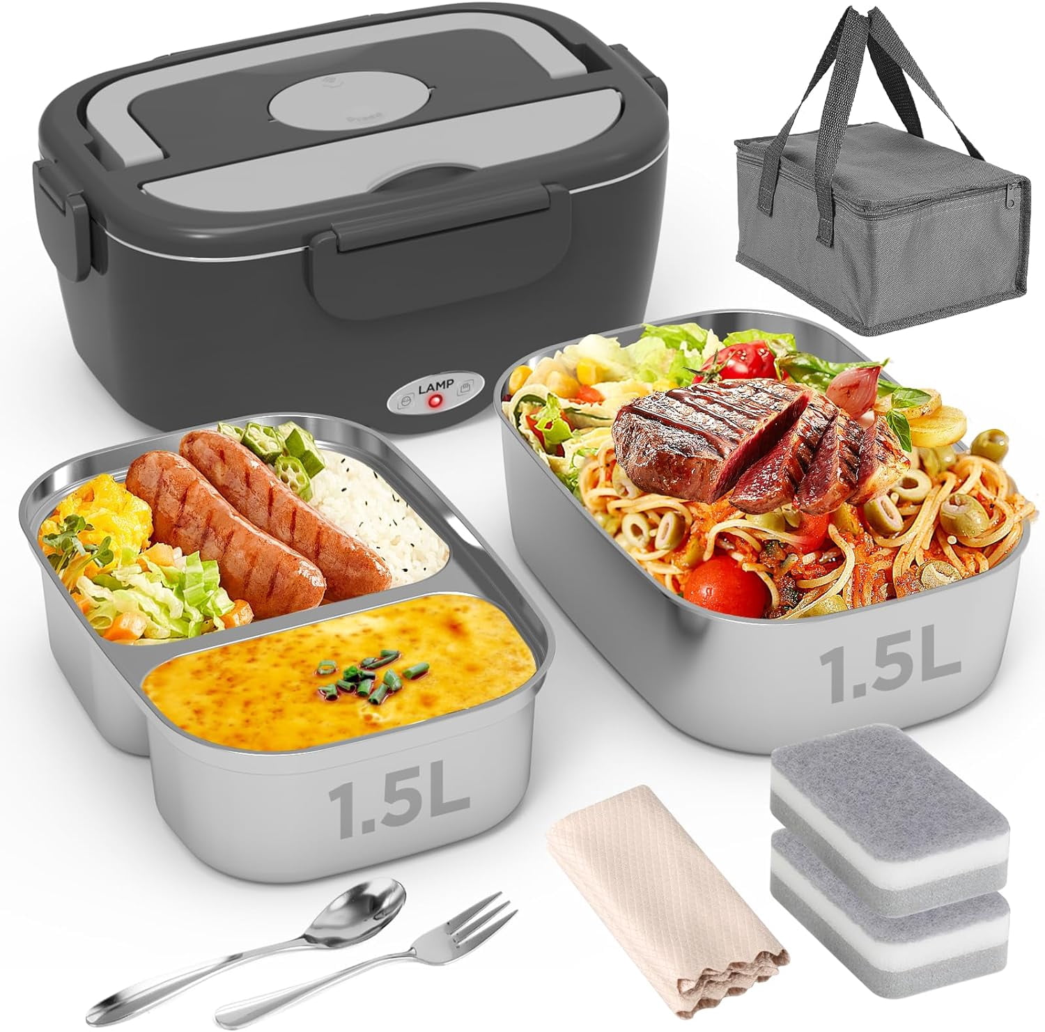 Electric Lunch Box Food Heater - 80W Fast Heating Lunch Box (12V/24V ...