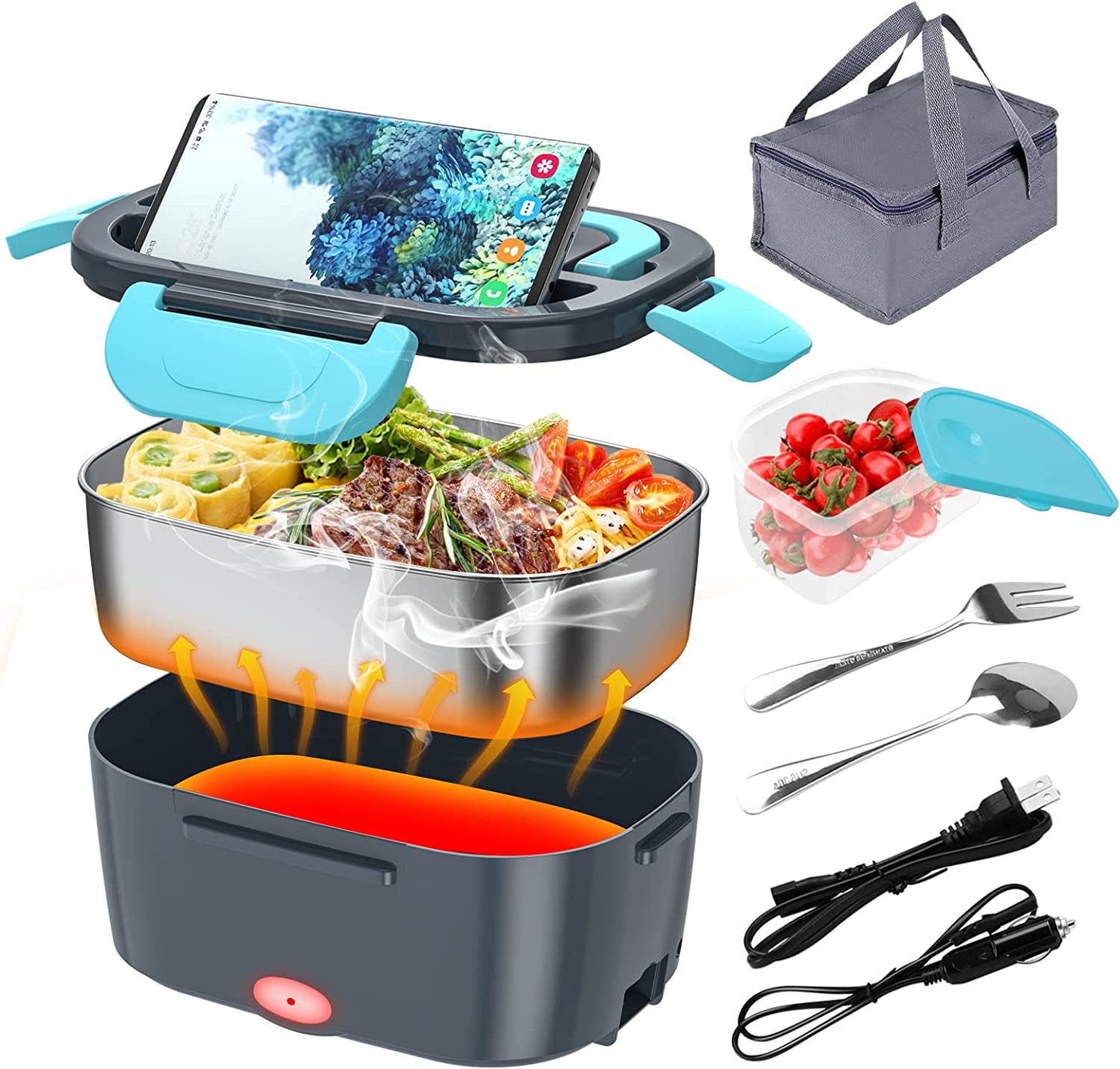 Electric Lunch Box, Food Warmer Heater 12V 24V 110V, 80W Faster Heated Lunch Box for Car/Truck ...