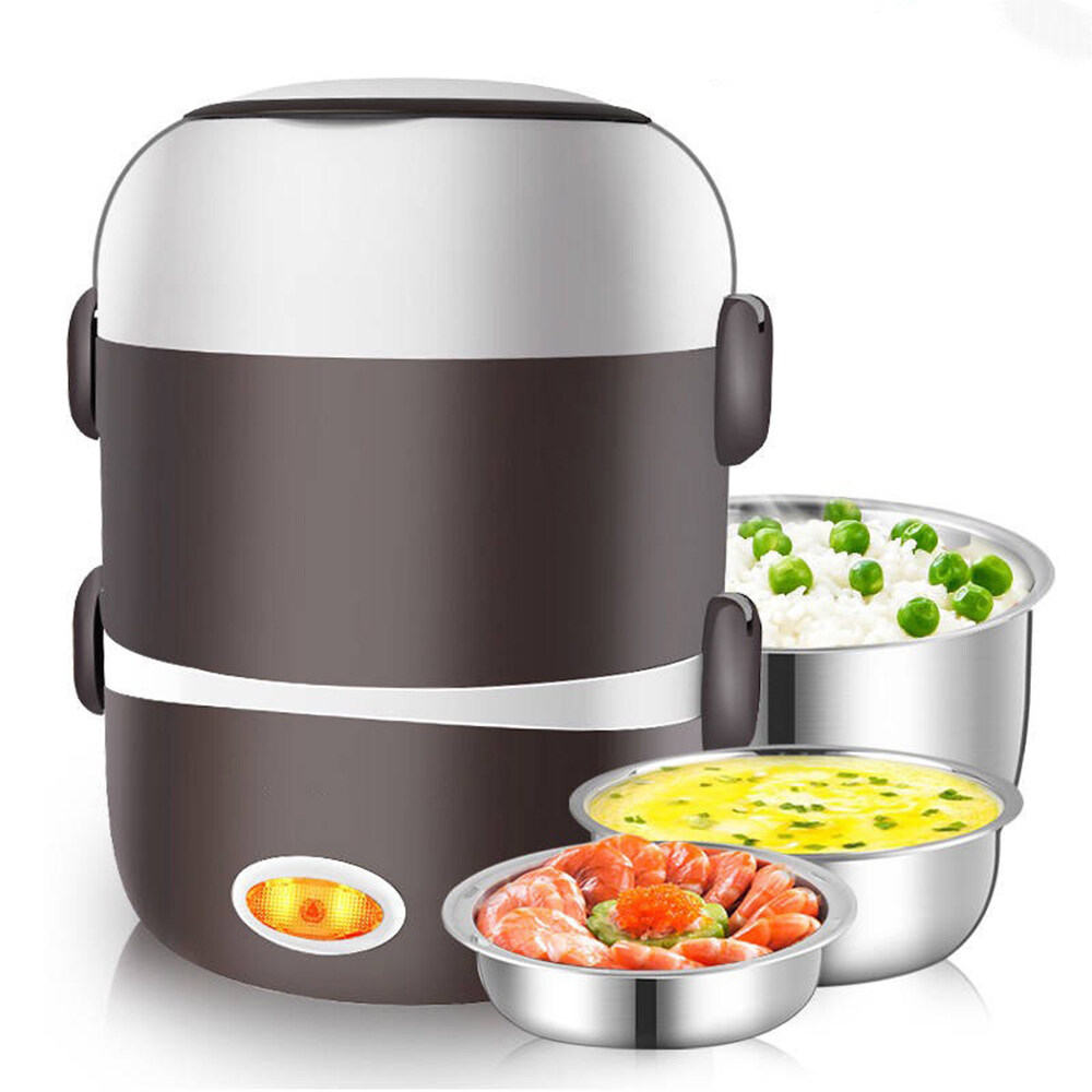 Electric Lunch Box Three layers Stainless Steel Heating Rice Office ...