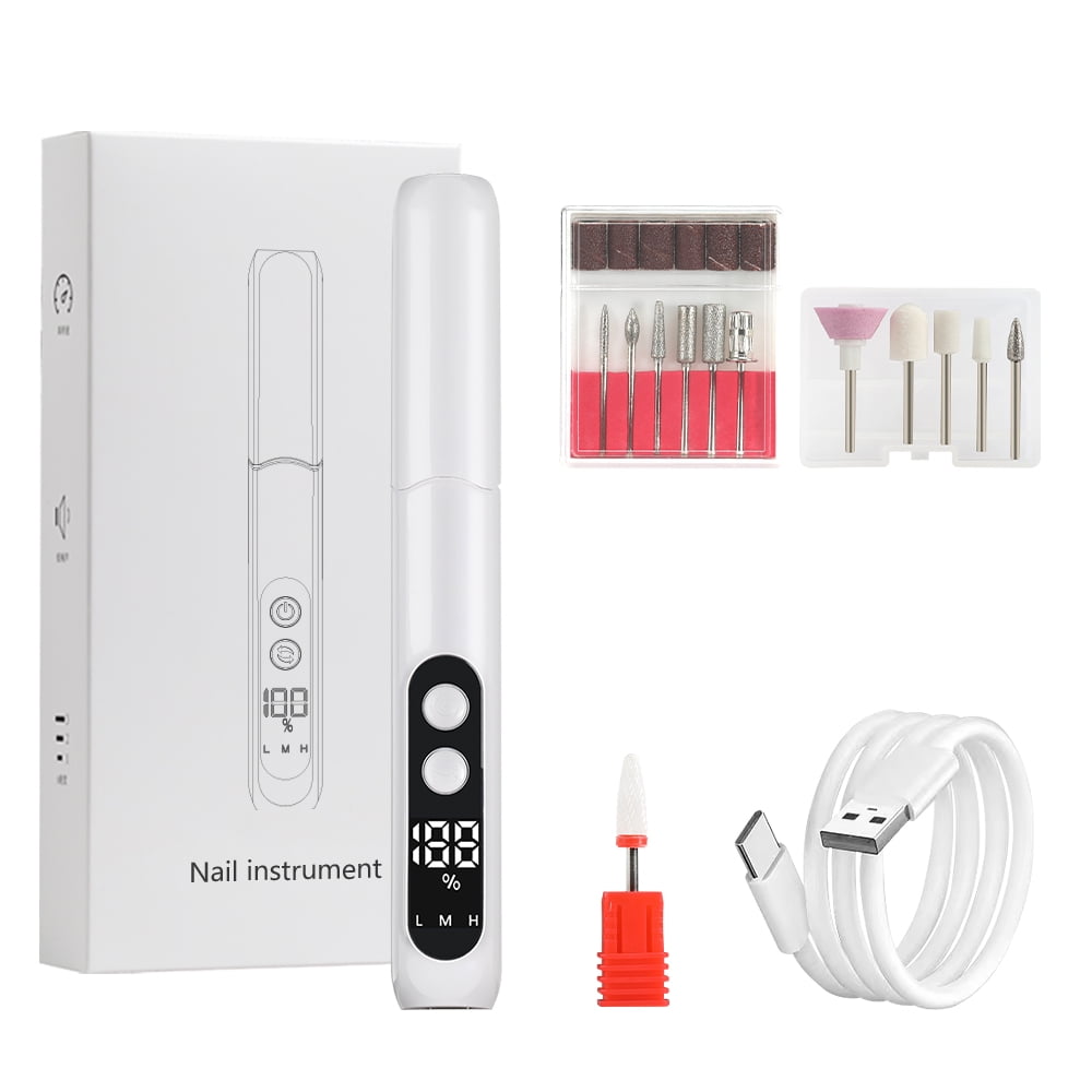 Electric Manicure Set, Nail Buffer Polisher, Type-C Charging with 12 Pieces Changeable Drills ...